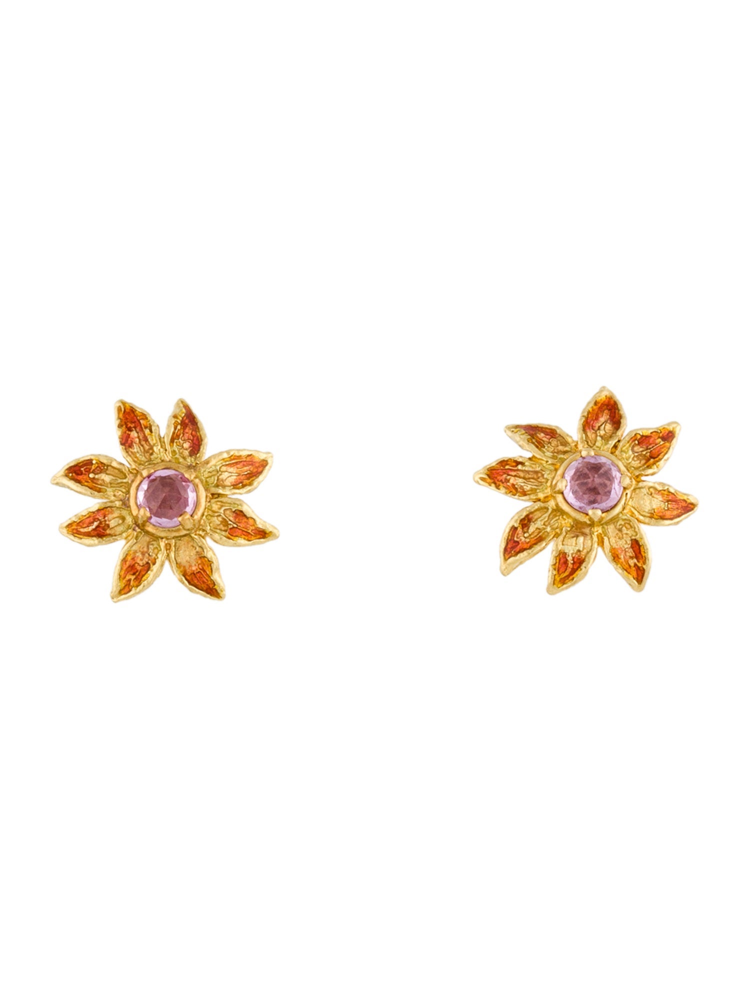Alberian & Aulde 18K Sapphire Flower Stud Earrings - 18K Yellow Gold ...