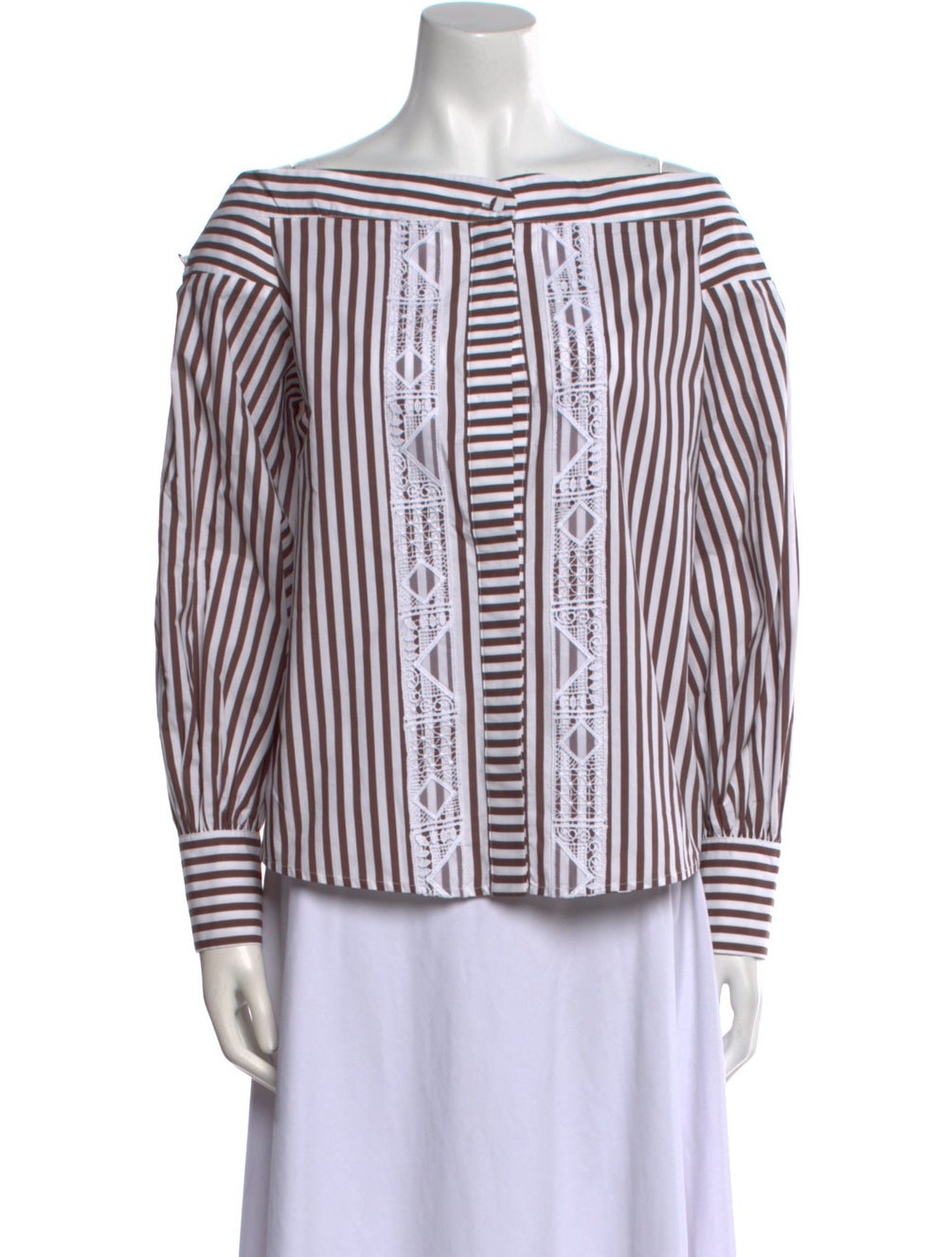 Silvia Tcherassi Striped Off The Shoulder Top Brown Tops Clothing silvia-tcherassi-striped-off-the-shoulder-top-brown-tops-clothing