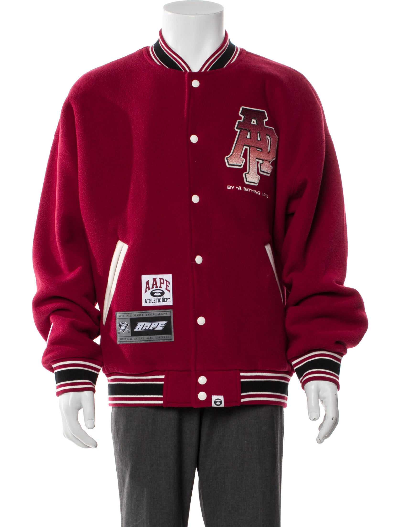 Aape by A Bathing Ape Striped Varsity Jacket - Red Outerwear, Clothing ...