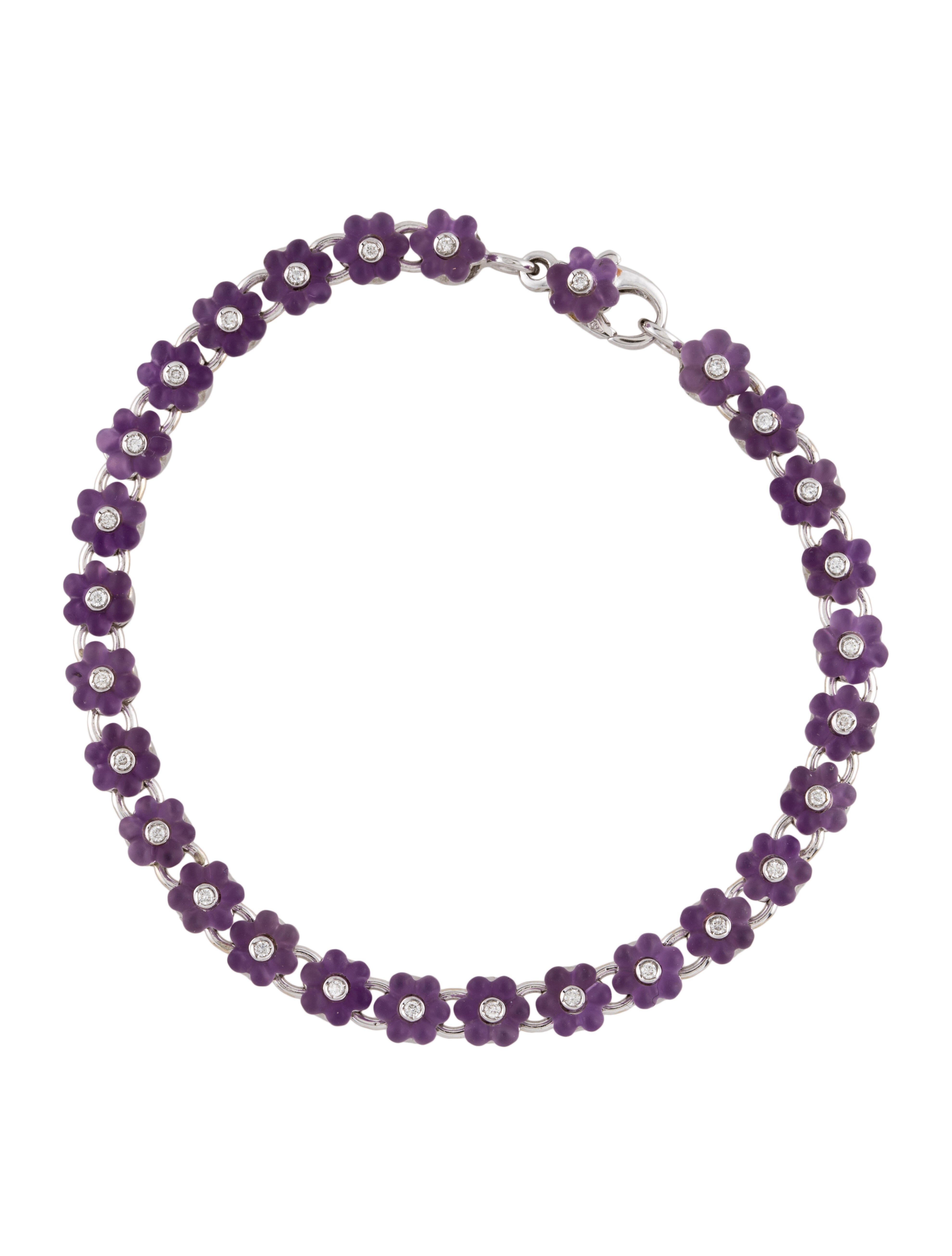 Aaron Basha 18K Amethyst & Diamond Floral Bracelet - 18K White Gold ...