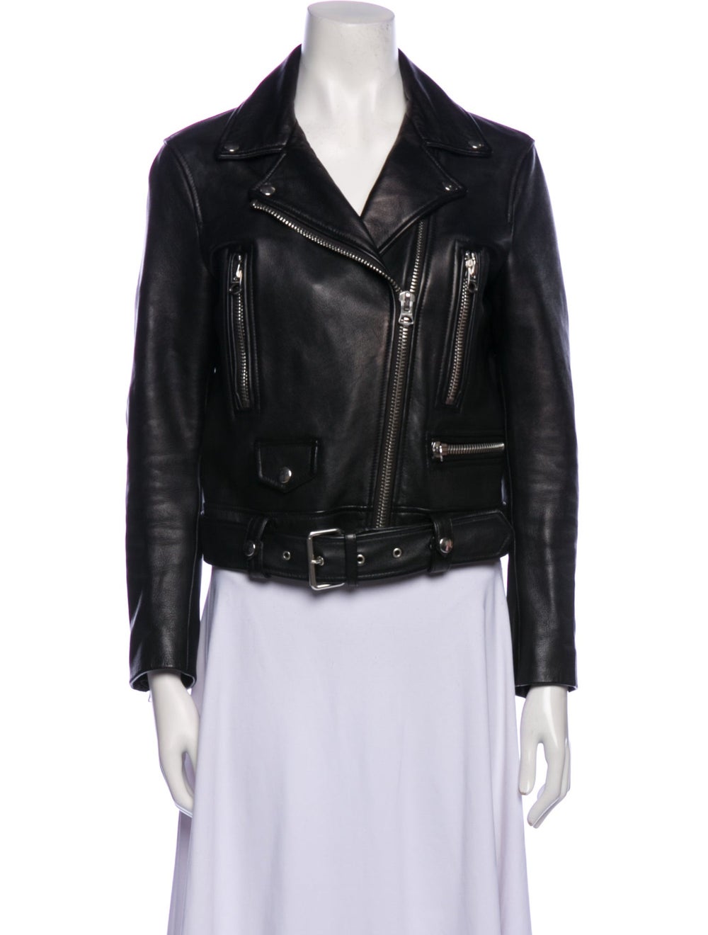 Acne Studios Biker Jacket Black Leather Trim Embellis… - Gem