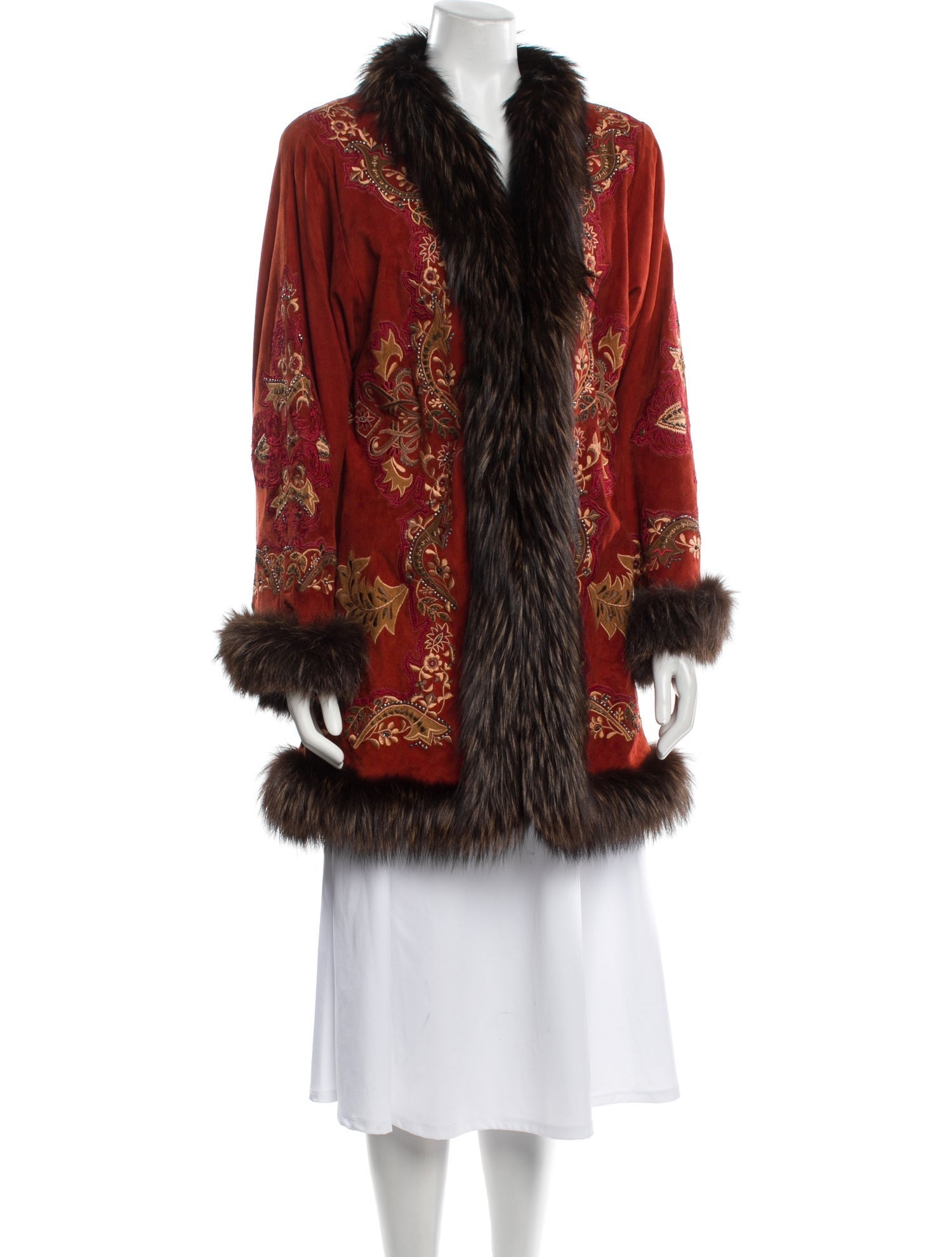 Adrienne Landau x Neiman Marcus Striped Fur Jacket - Red Jackets ...
