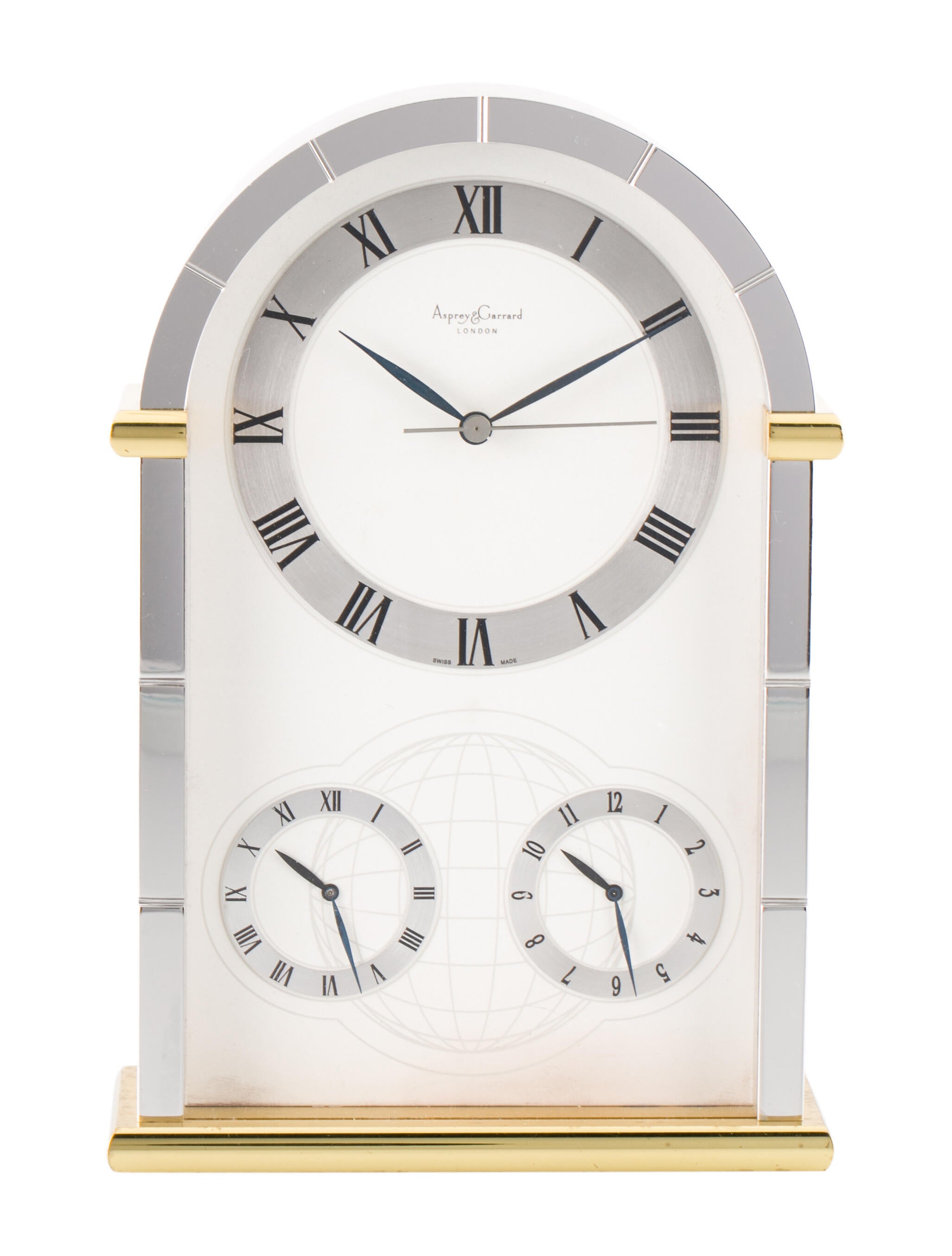 Asprey & Garrard World Desk Clock - Silver Decorative Accents, Decor ...