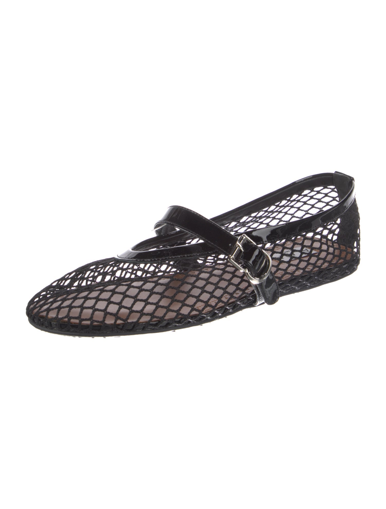 Alaïa Mesh Leather Trim Embellishment Mary Jane Flats - Black Flats ...