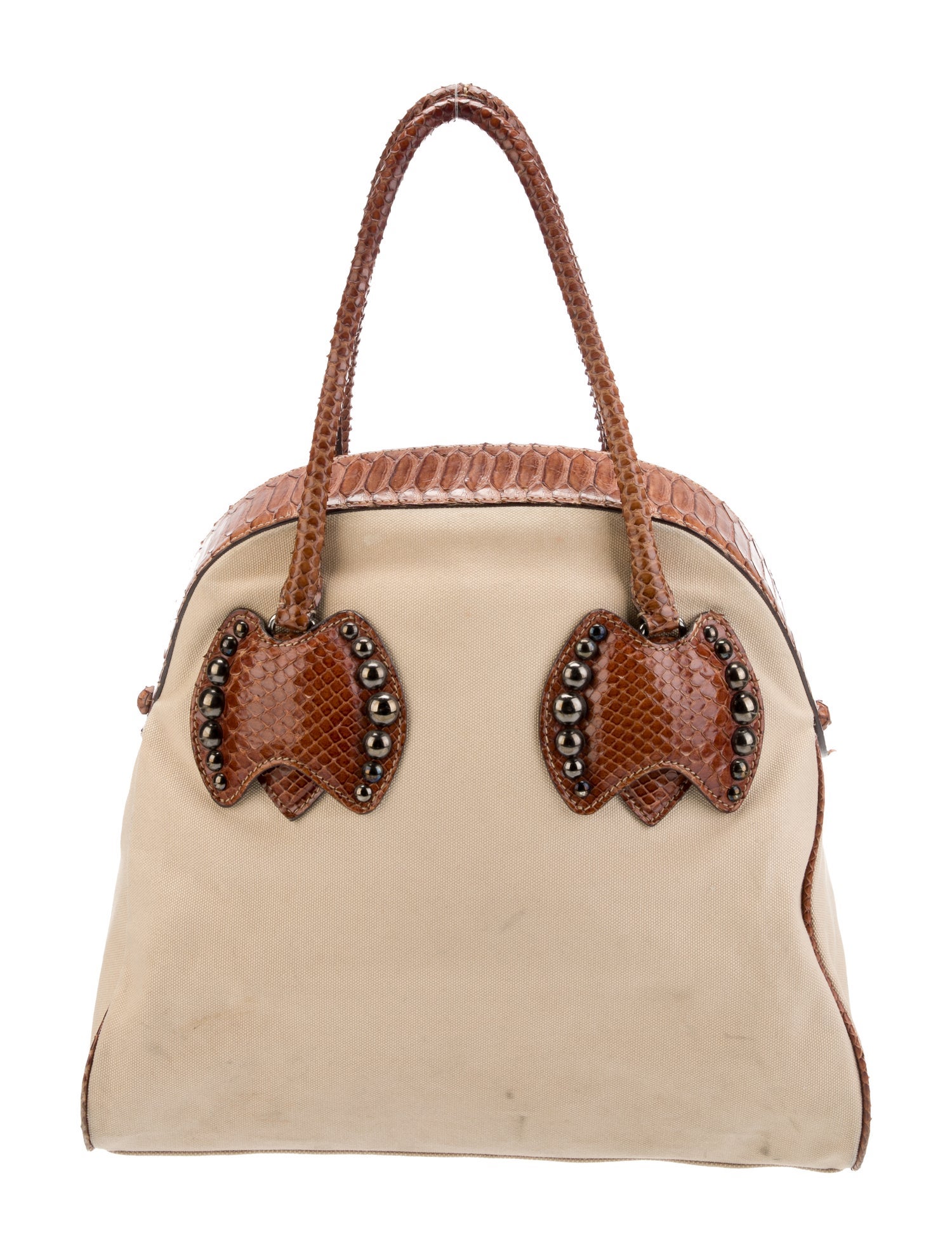 Alaïa Snakeskin Trim Canvas Handle Bag - Neutrals Handle Bags, Handbags ...