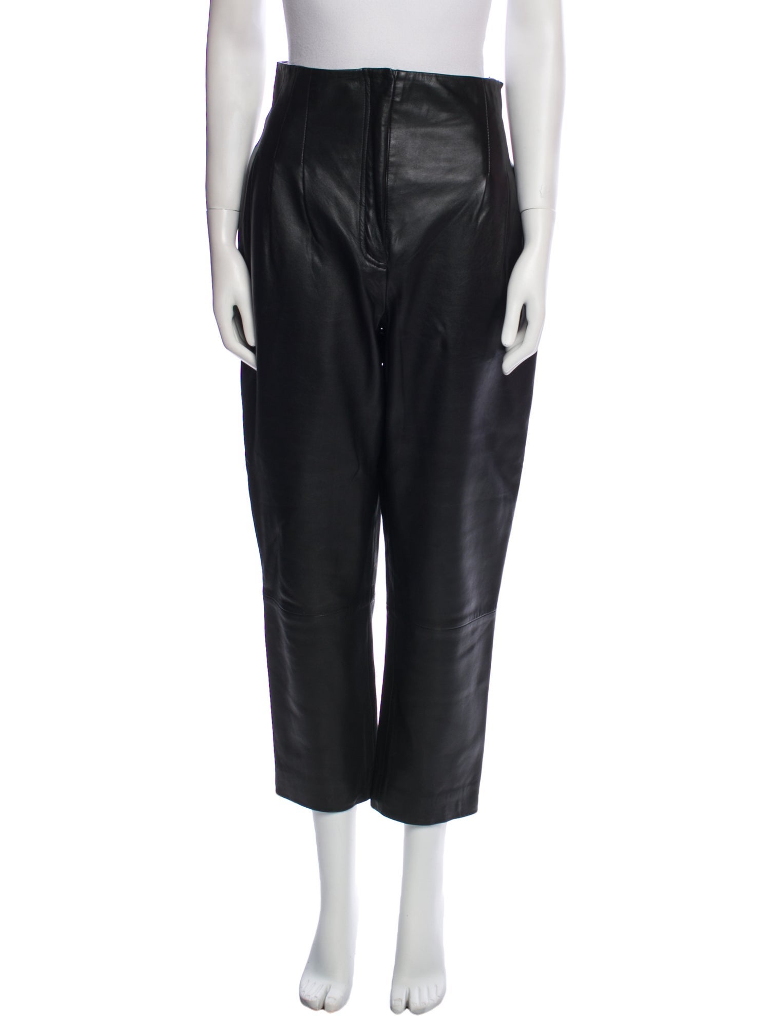 Alberta Ferretti Leather Straight Leg Pants - Black, 13.75" Rise Pants ...