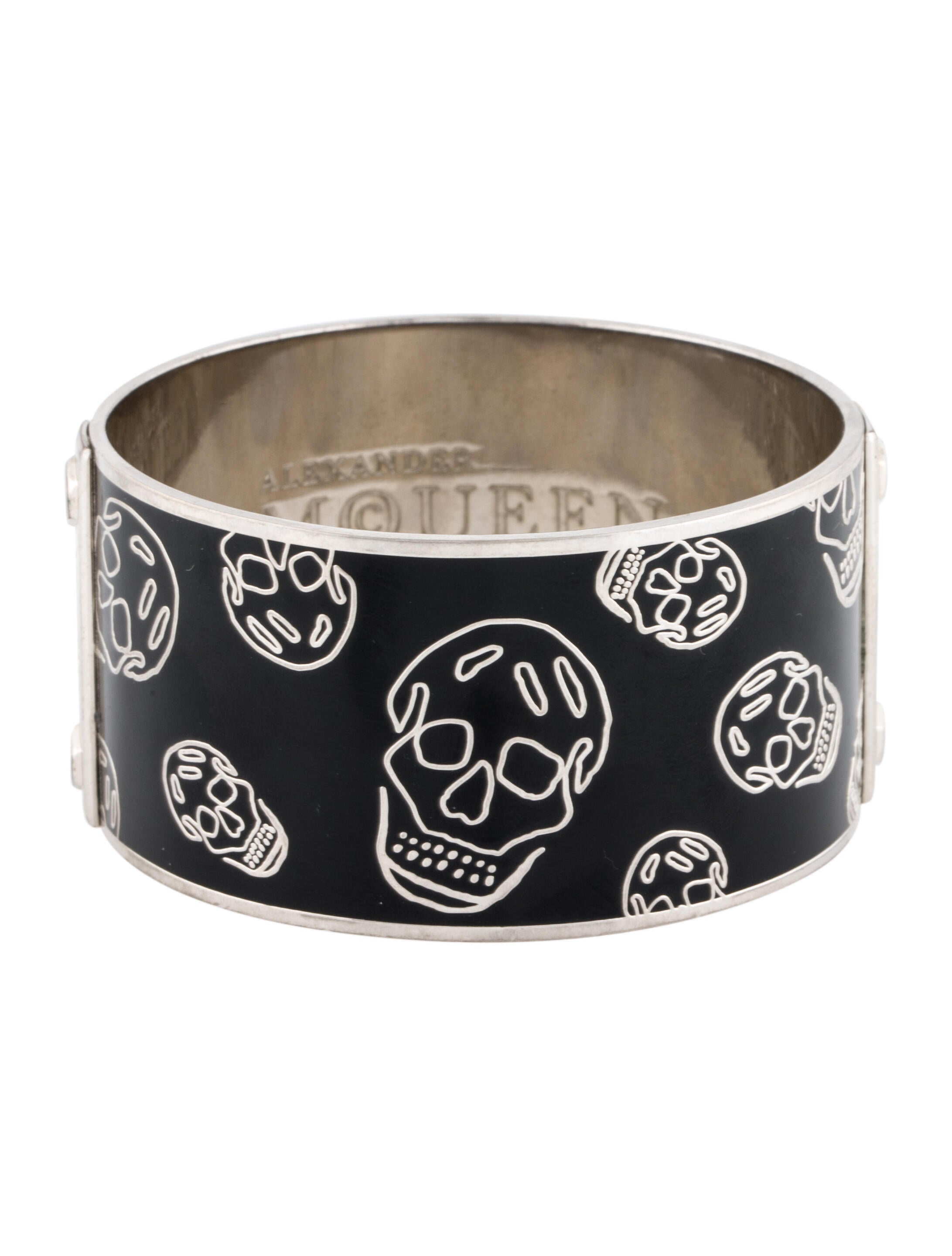 Alexander McQueen Enamel Skull Bangle Bracelet - Silver-Tone Metal Bangle, Bracelets - ALE152099 ...