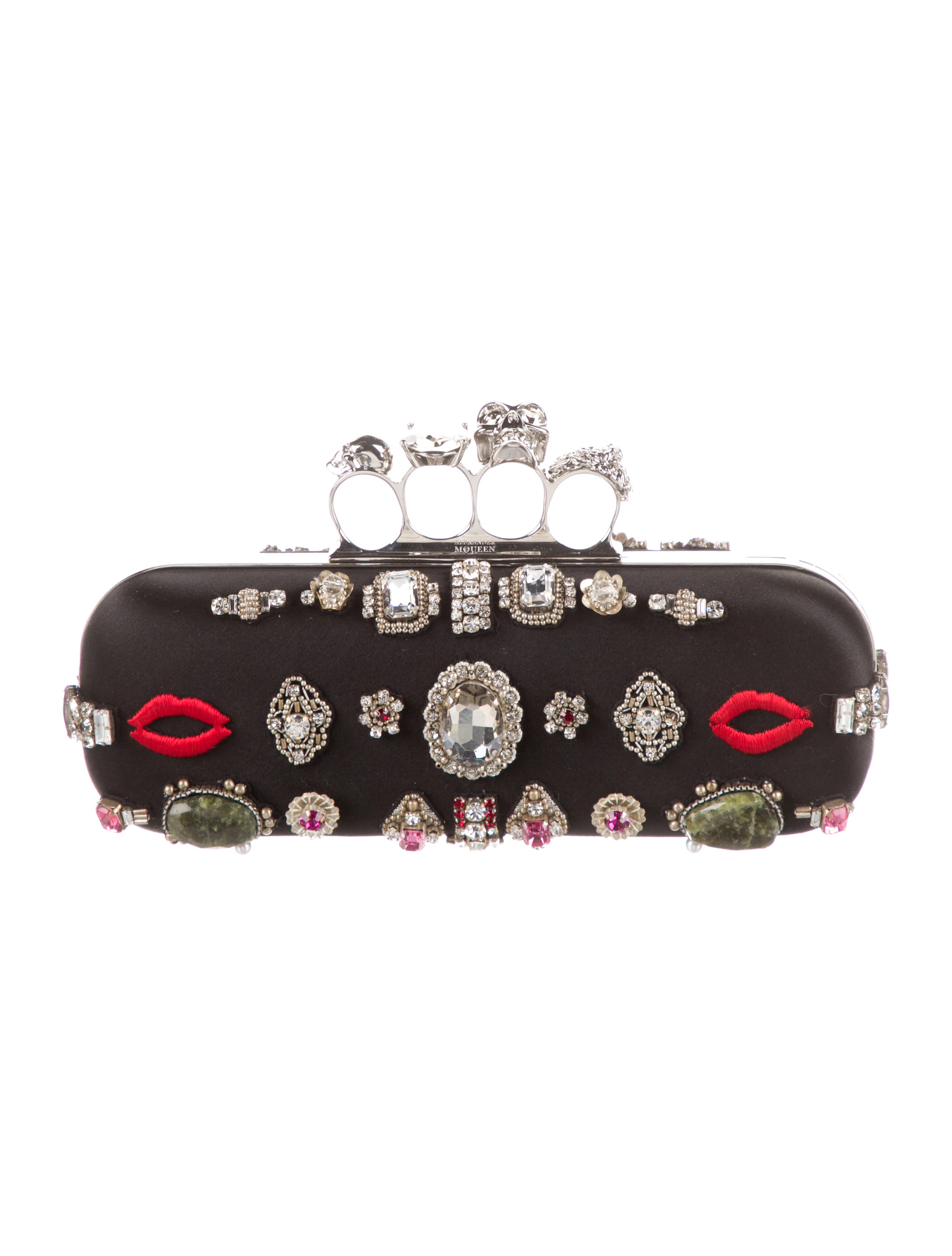 Alexander McQueen Satin Crystal Knuckles Clutch - Black Clutches ...