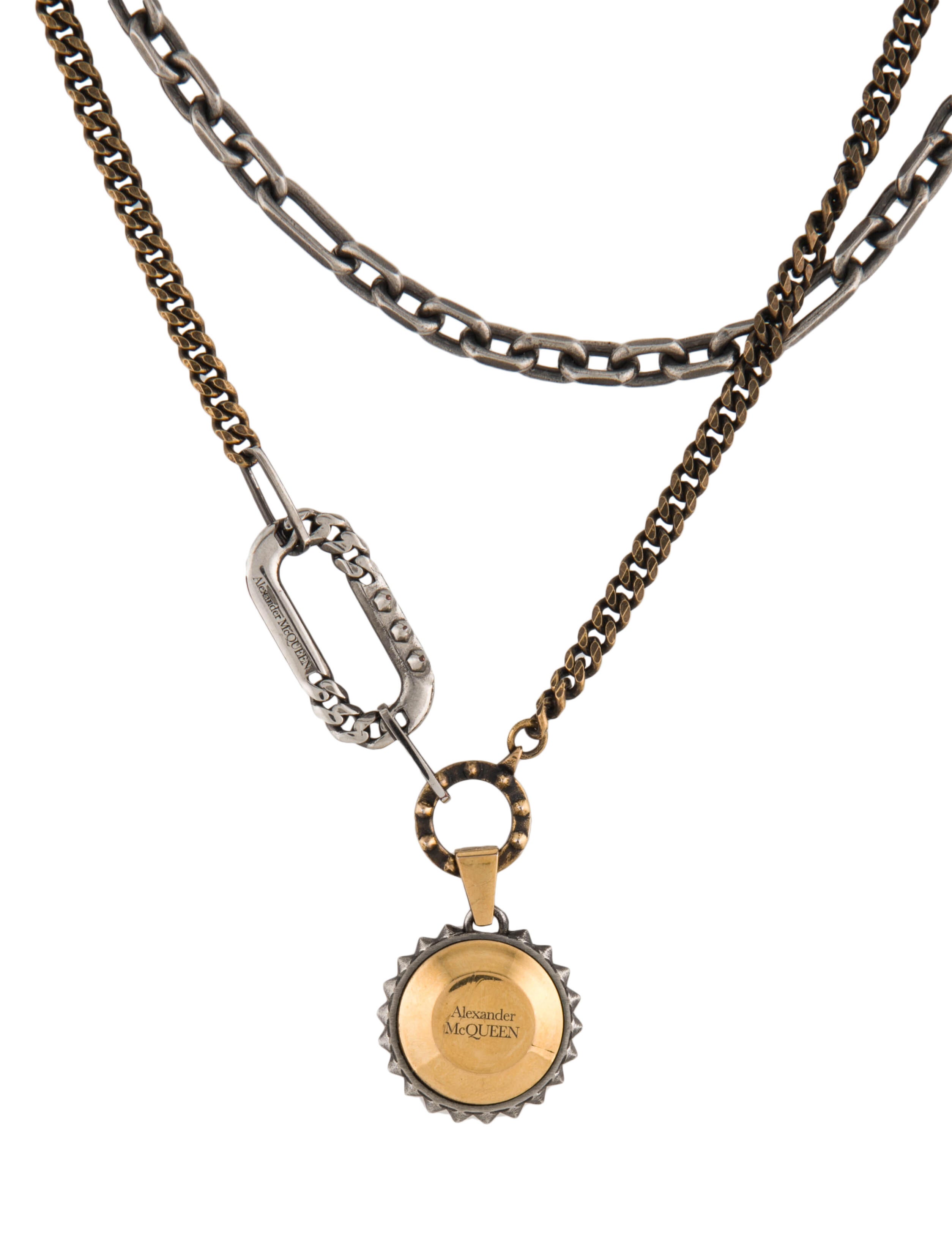 Alexander McQueen Logo Double Chain Necklace - Brass Chain, Necklaces ...