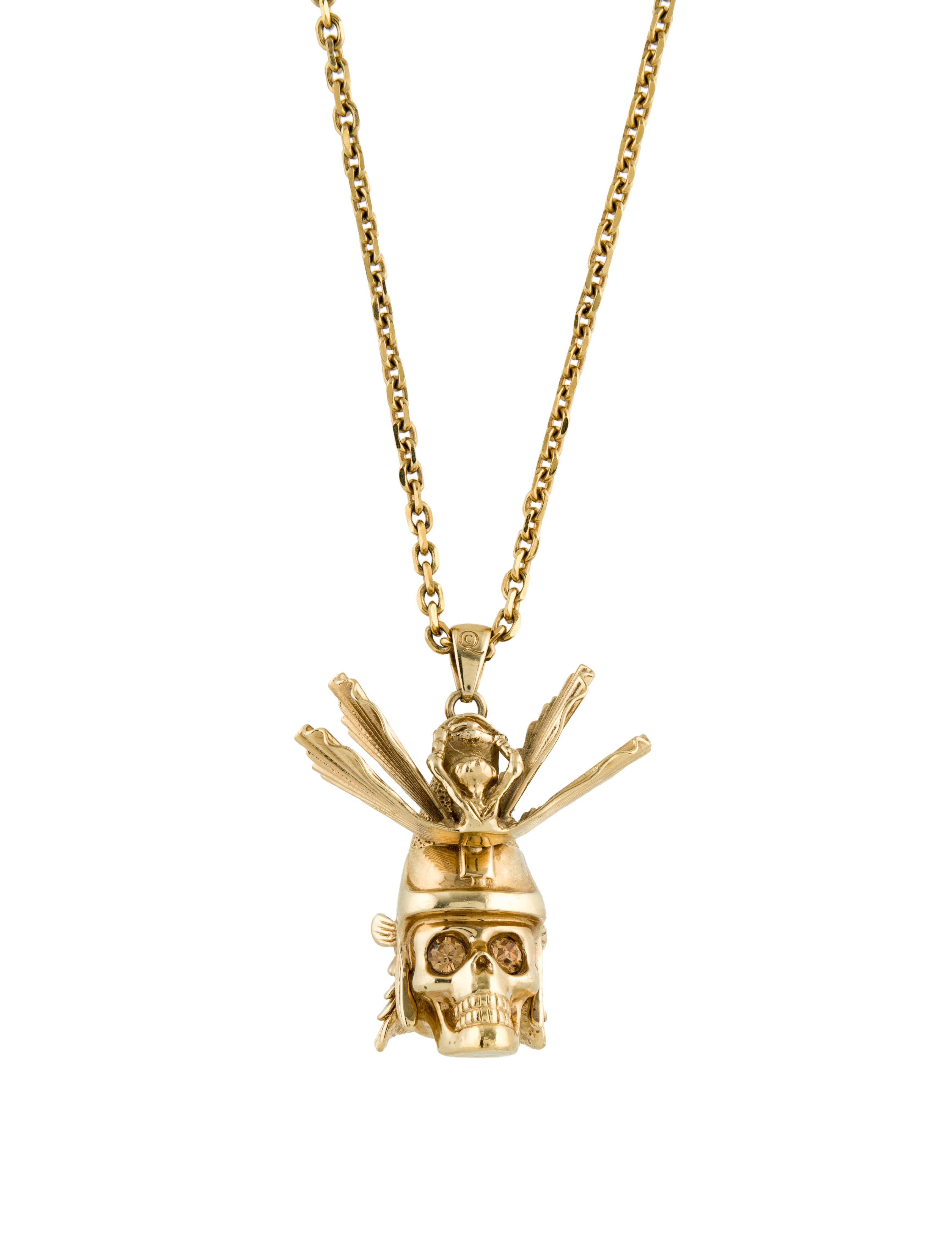Alexander McQueen Crystal Samurai Skull Pendant Necklace - Gold-Tone ...