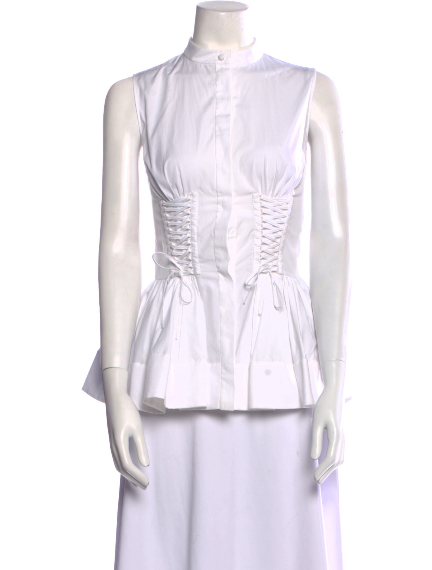 Alexander McQueen Mock Neck Sleeveless Button-Up Top - White Tops ...