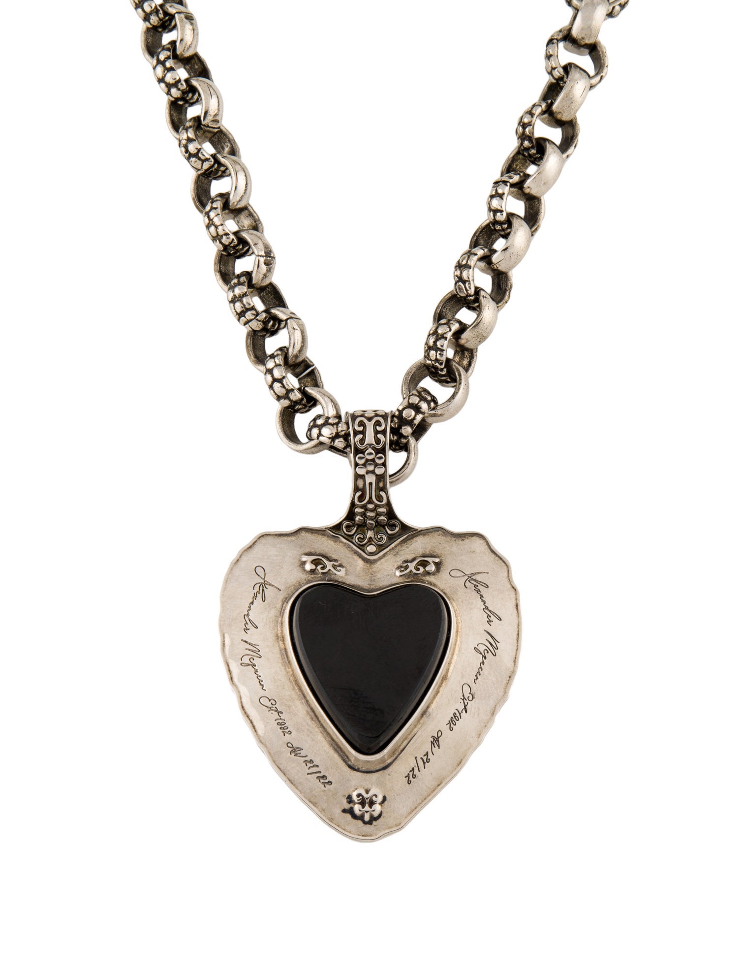 Alexander McQueen Heart Pendant Necklace - Black, Silver-Tone Metal ...