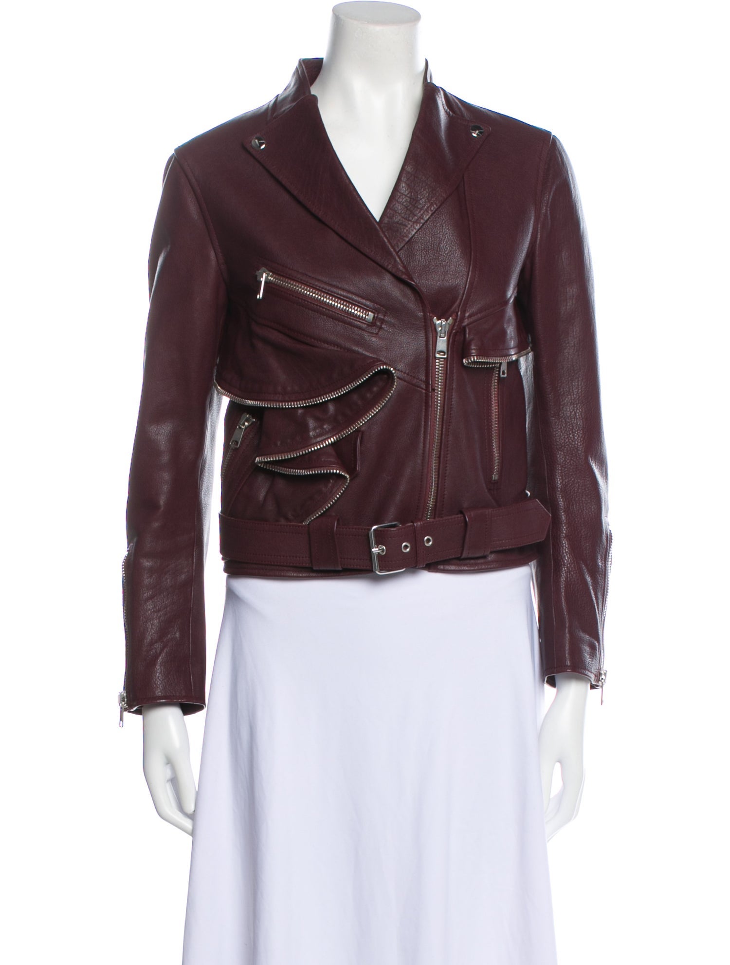 Alexander McQueen Leather Biker Jacket - Burgundy Jackets, Clothing ...