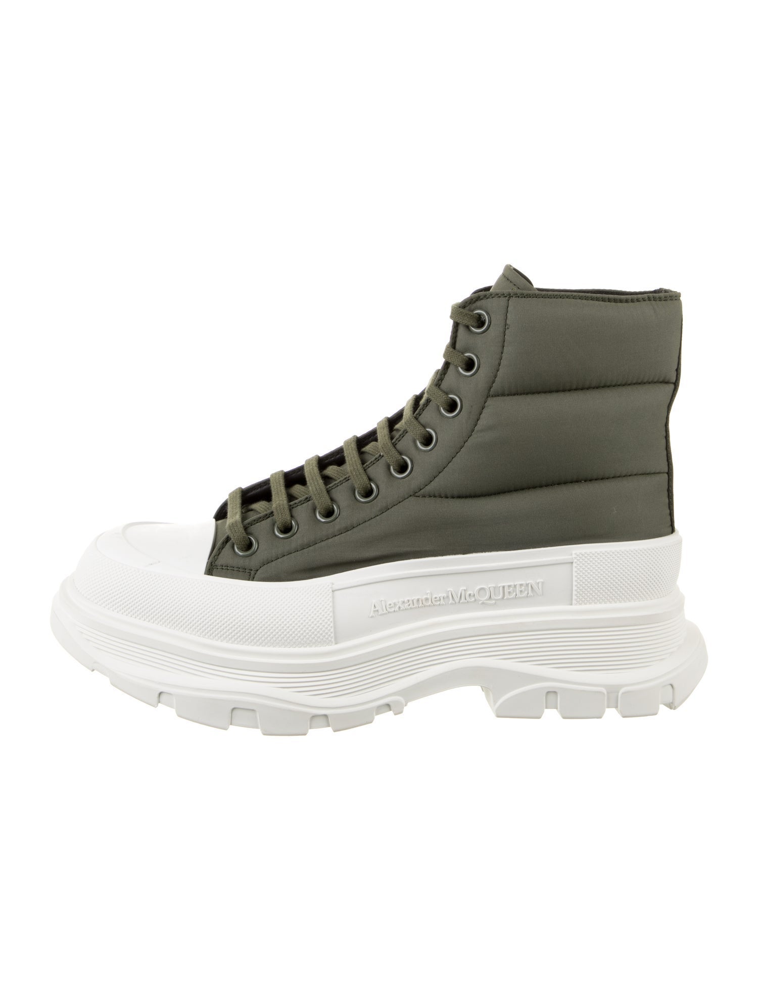 Alexander McQueen Nylon Colorblock Pattern Lace-Up Boots - Green Boots ...