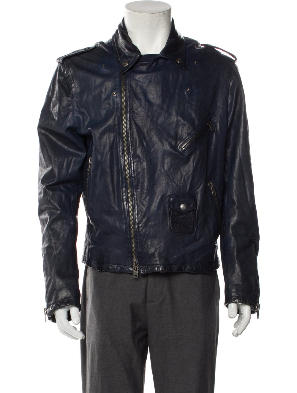 McQ Alexander McQueen Leather Moto Jacket Blue - Gem