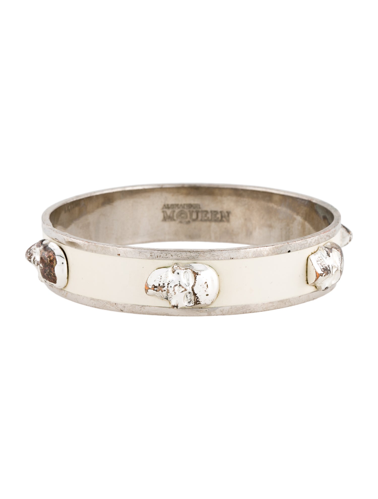 Alexander McQueen Enamel Skull Bangle Bracelet - White, Silver-Tone Metal Bangle, Bracelets ...