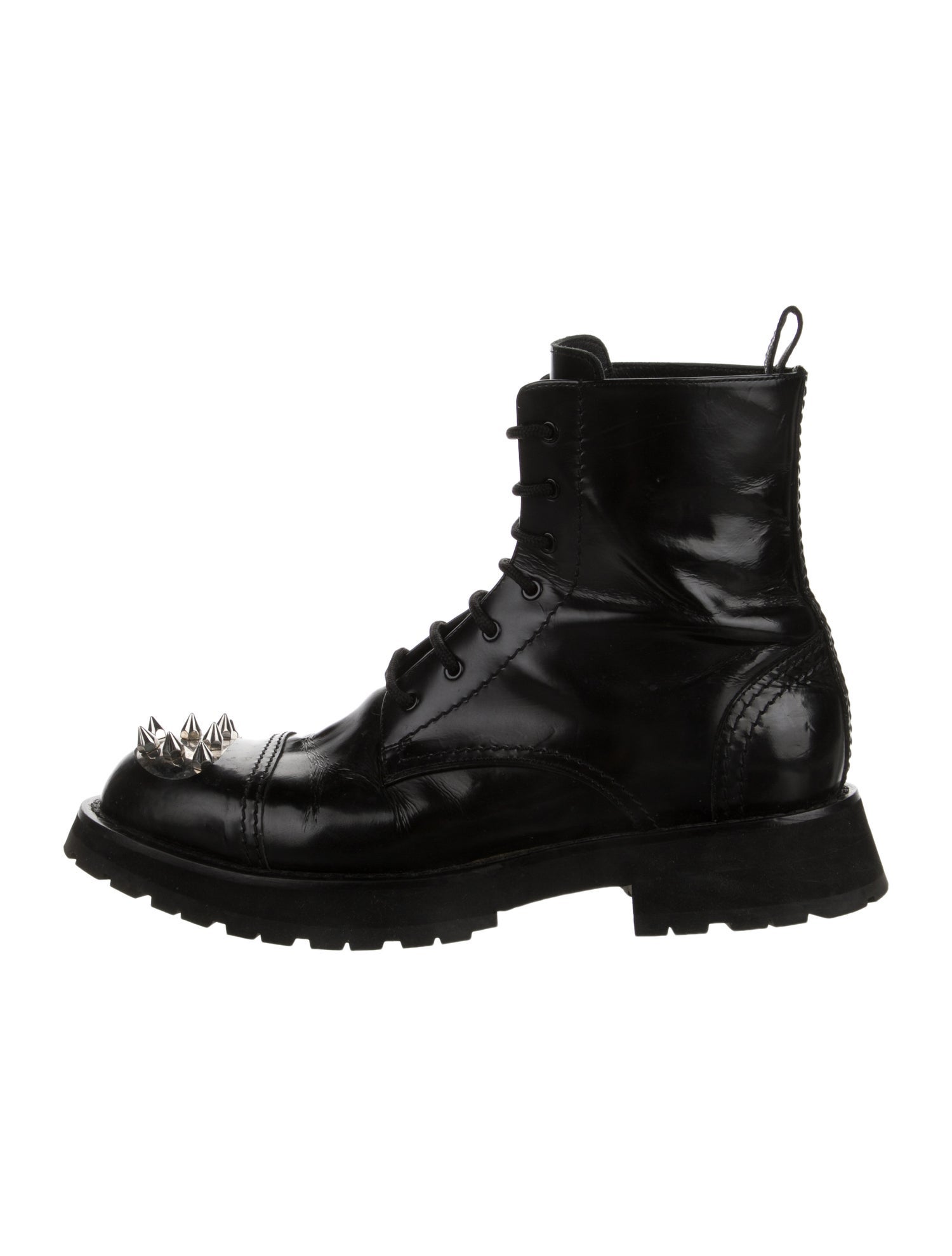 Alexander McQueen Patent Leather Combat Boots - Black Boots, Shoes ...