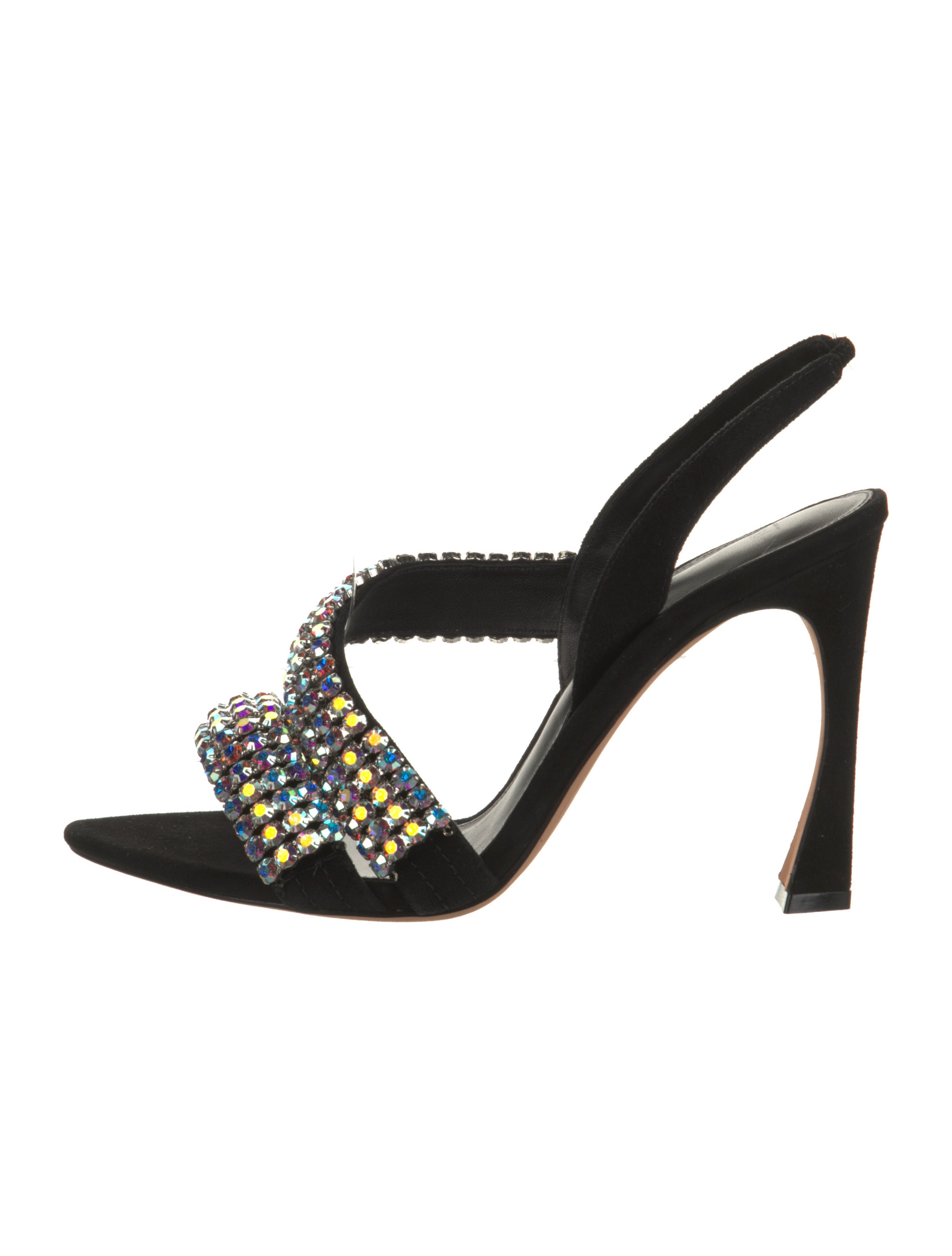 Alexandre Birman Suede Crystal Embellishments Slingback Sandals - Black ...