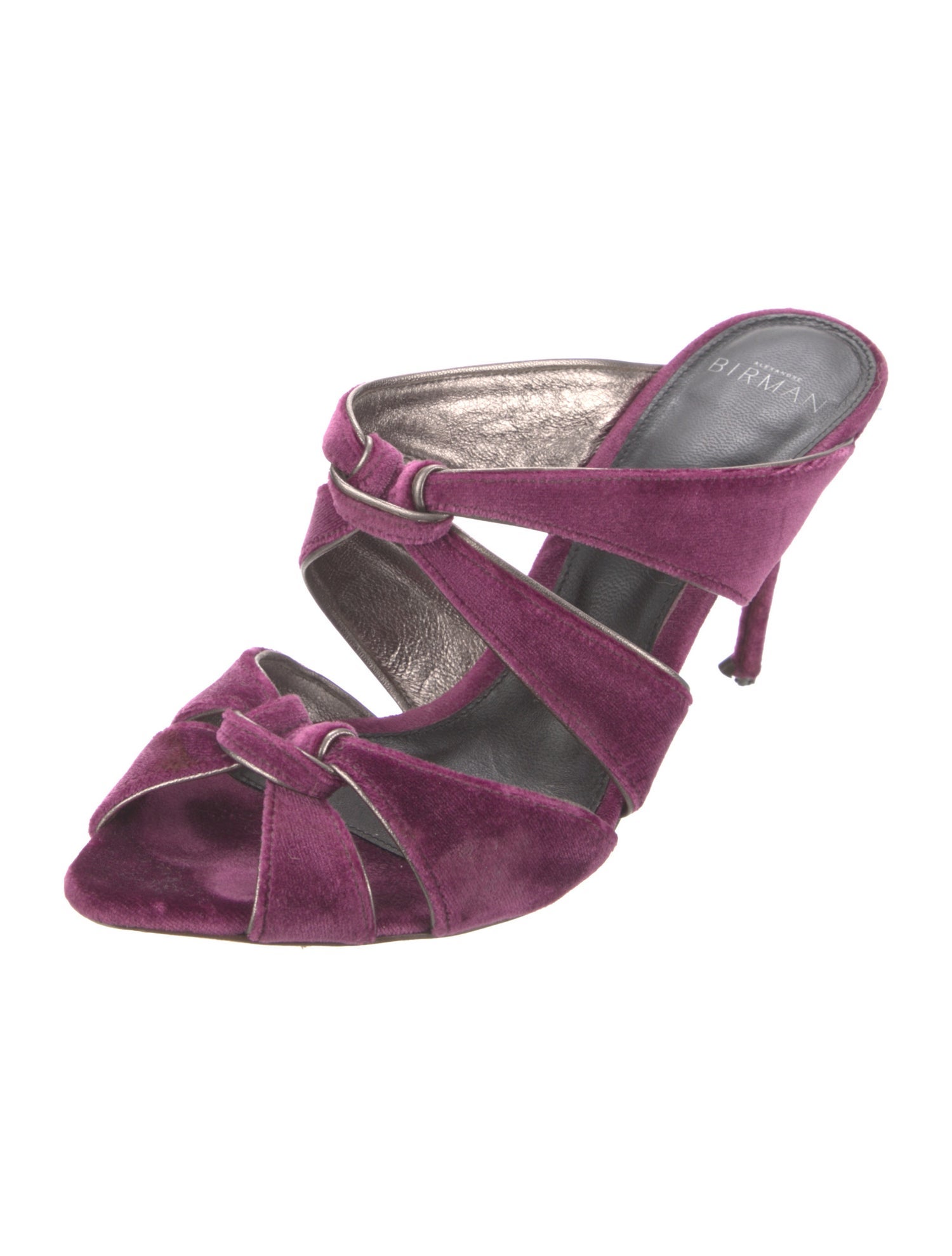 Alexandre Birman Velvet Leather Trim Embellishment Slides - Purple ...