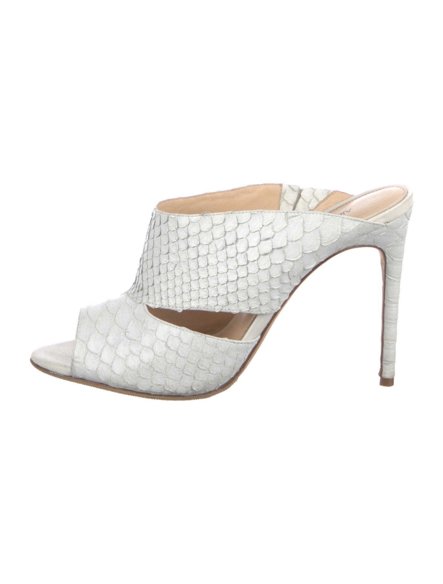 Alexandre Birman Snakeskin Cutout Accent Mules - White Pumps, Shoes ...