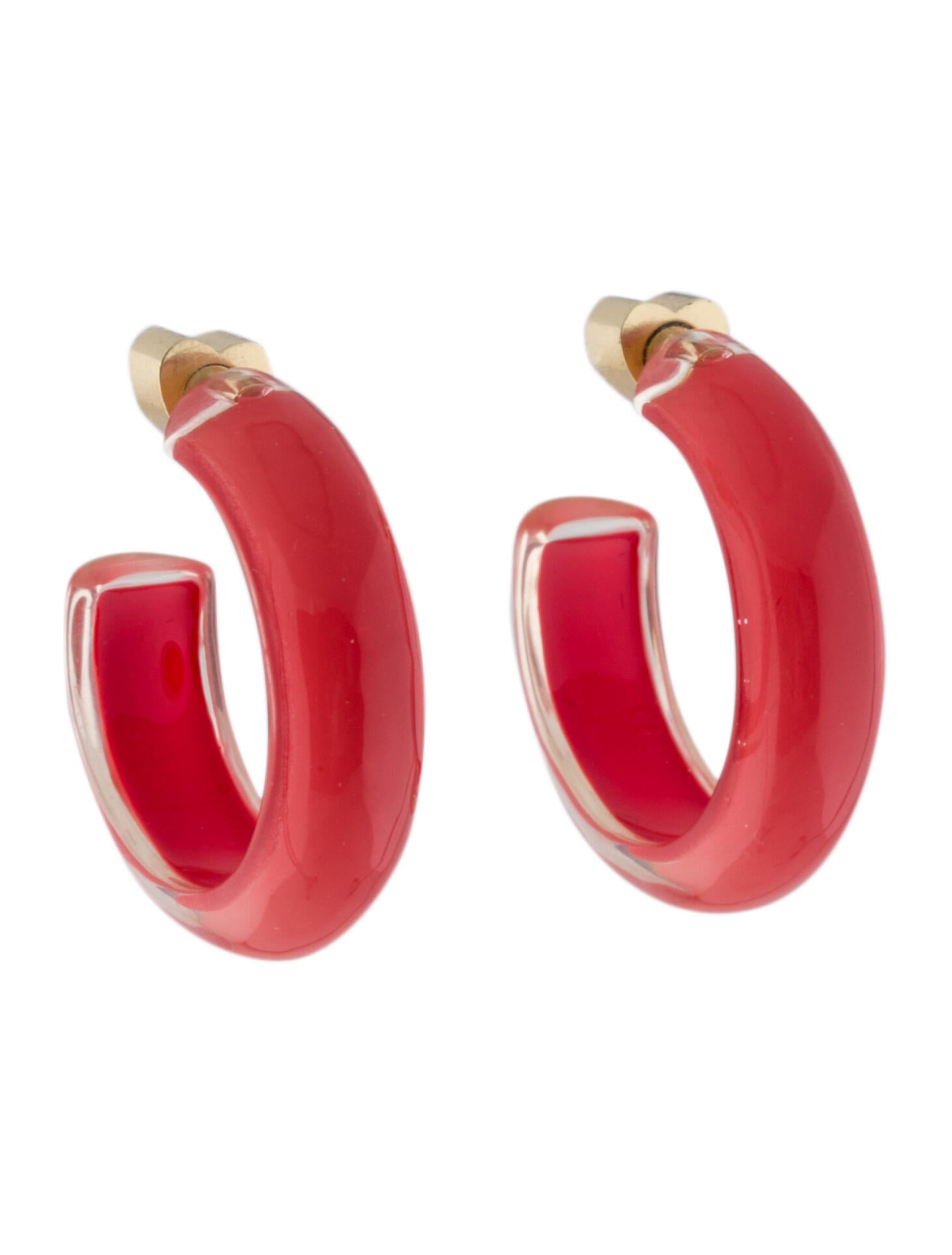 Alison Lou Lucite & Enamel Small Jelly Hoops - Red, Gold-Tone Metal ...