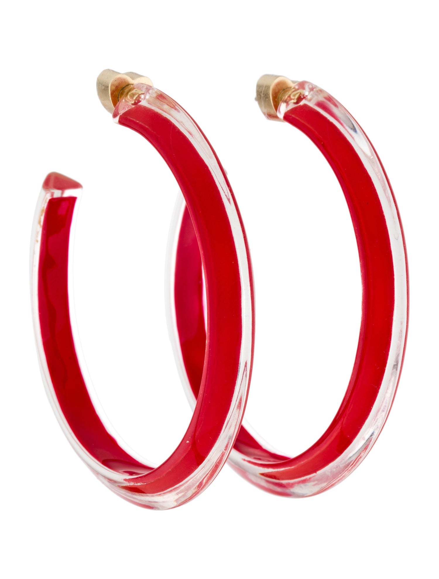 Alison Lou Medium Lucite Jelly Hoop Earrings - Red, 14K Yellow Gold ...