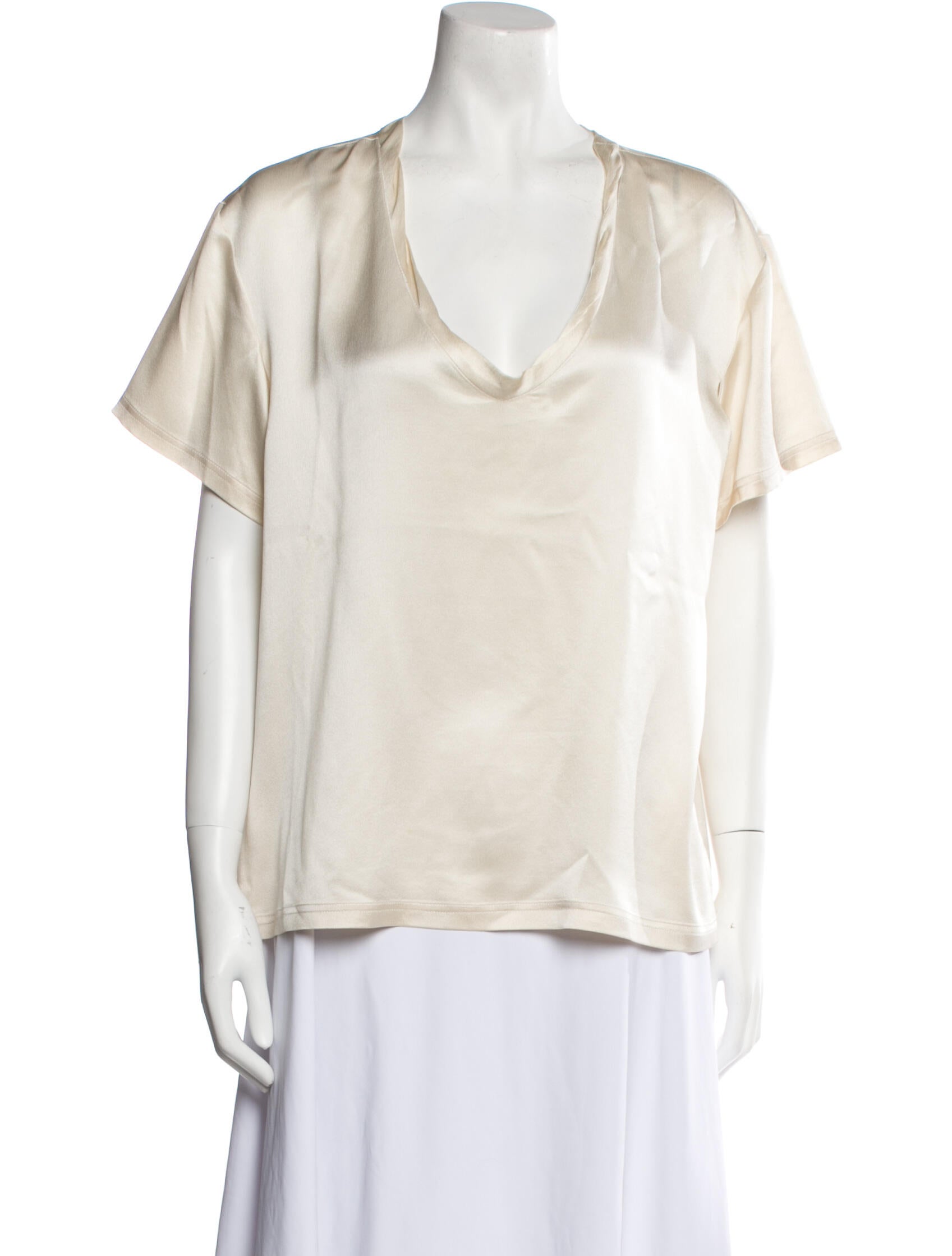 Alexander Wang V-Neck Short Sleeve Blouse - Neutrals Tops, Clothing ...