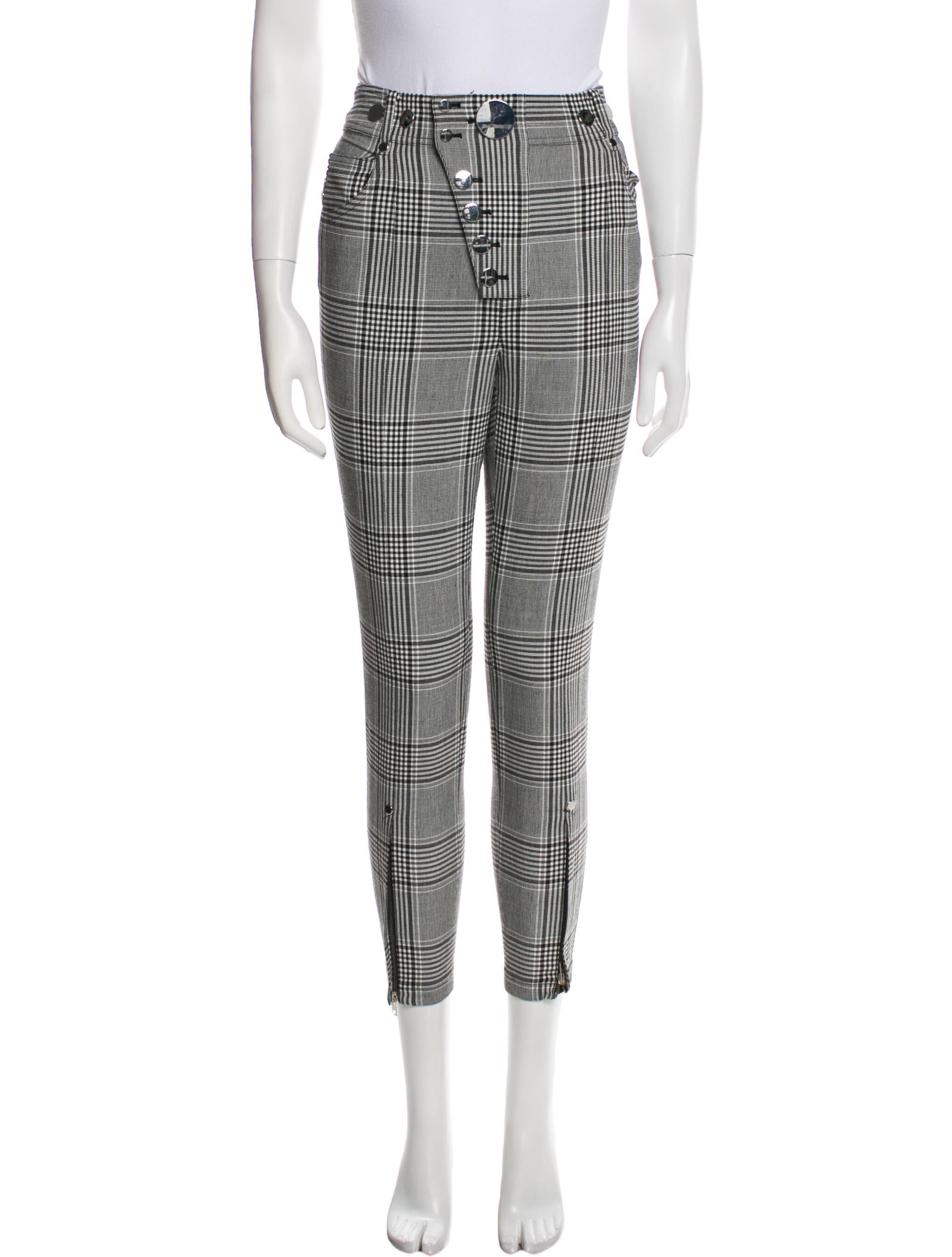 Alexander Wang Plaid Print Skinny Leg Pants - Black, 11" Rise Pants ...