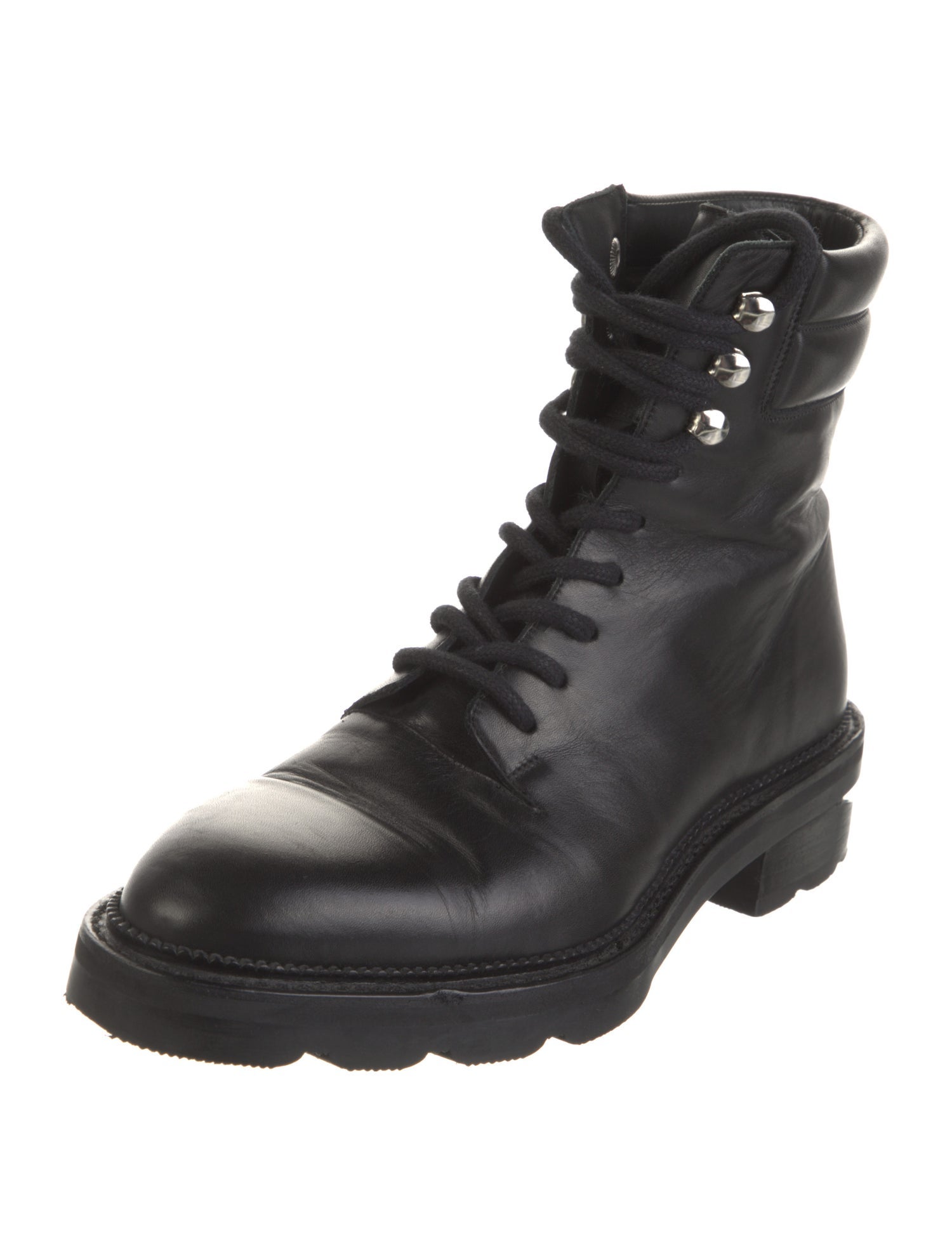 Porte & Paire Leather Colorblock Pattern Combat Boots - Black Boots ...