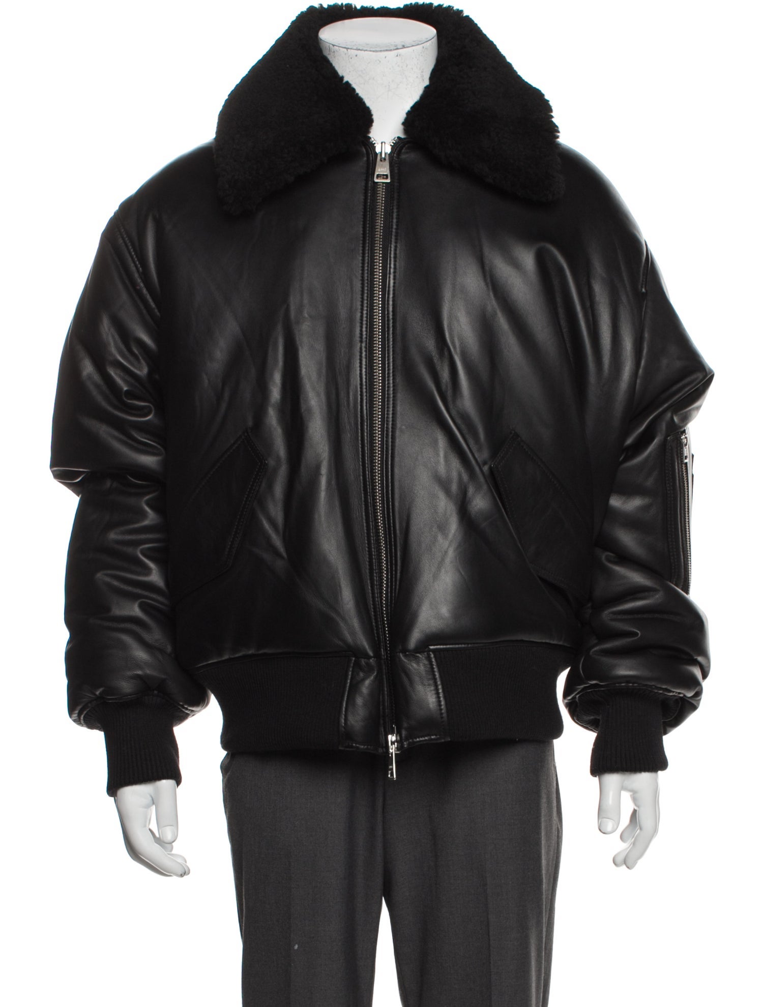 AMI Alexandre Mattiussi Lamb Leather Puffer Coat w/ Tags - Black ...