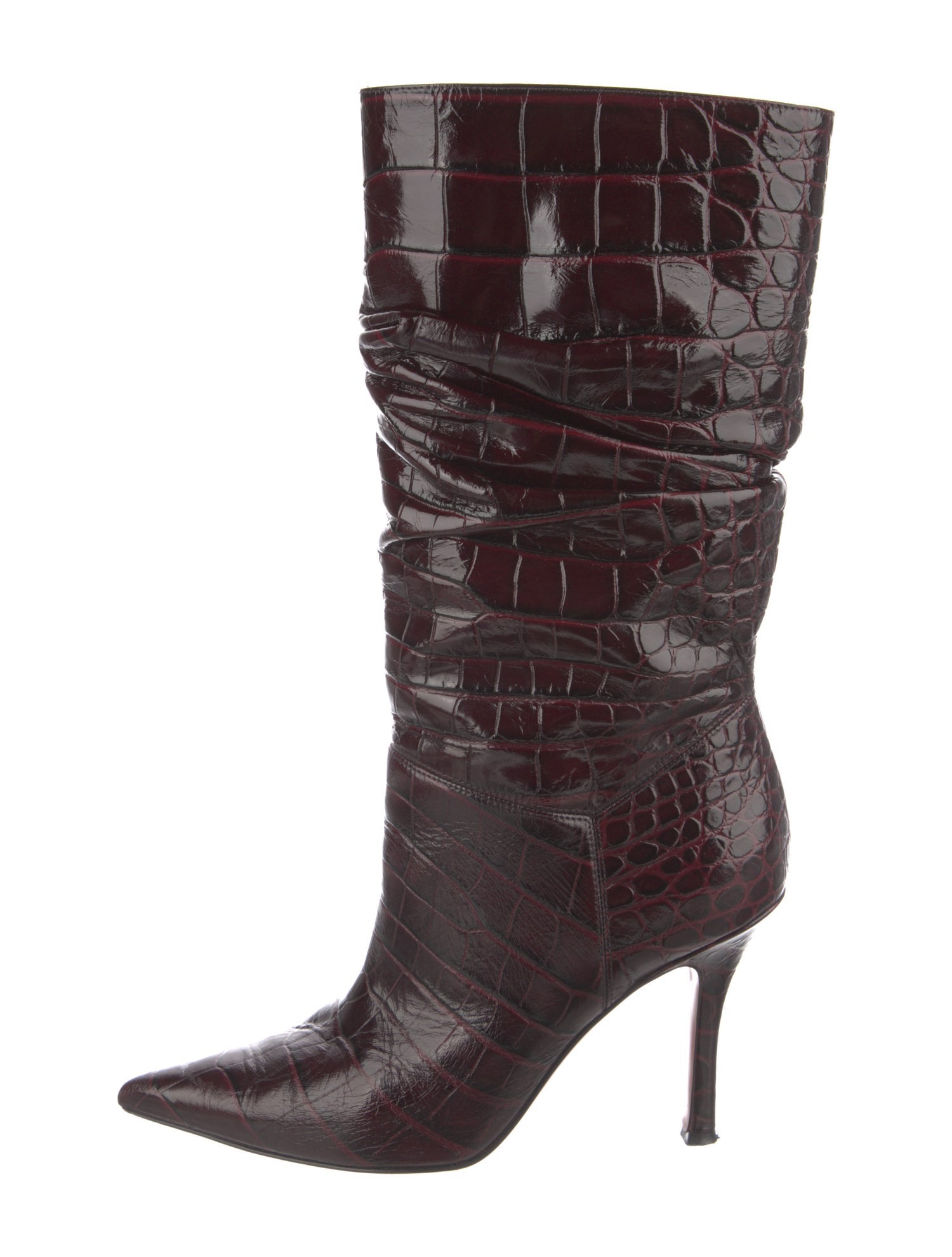 Amina Muaddi Ida Animal Print Slouch Boots - Burgundy Boots, Shoes ...