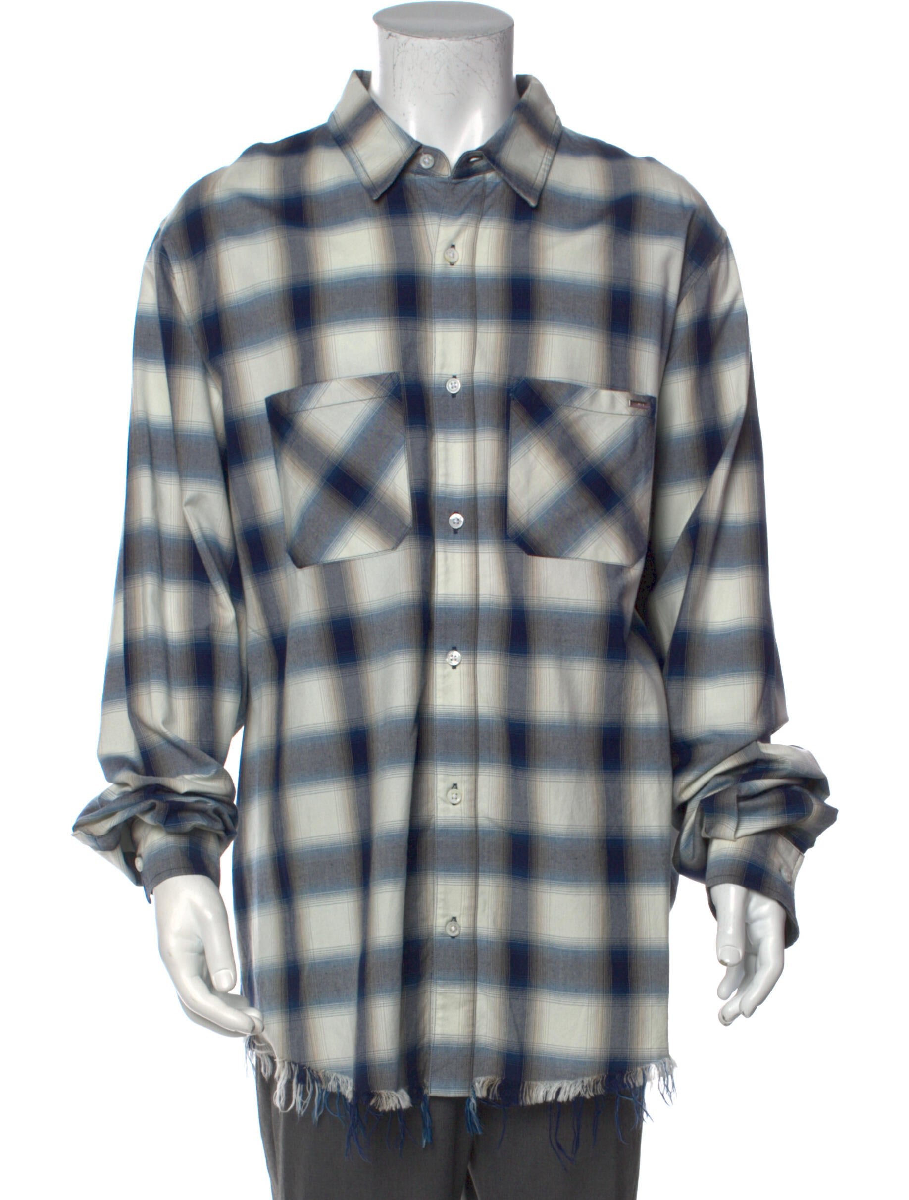 Amiri Logo Flannel Plaid Print Western Shirt - Blue Casual Shirts ...