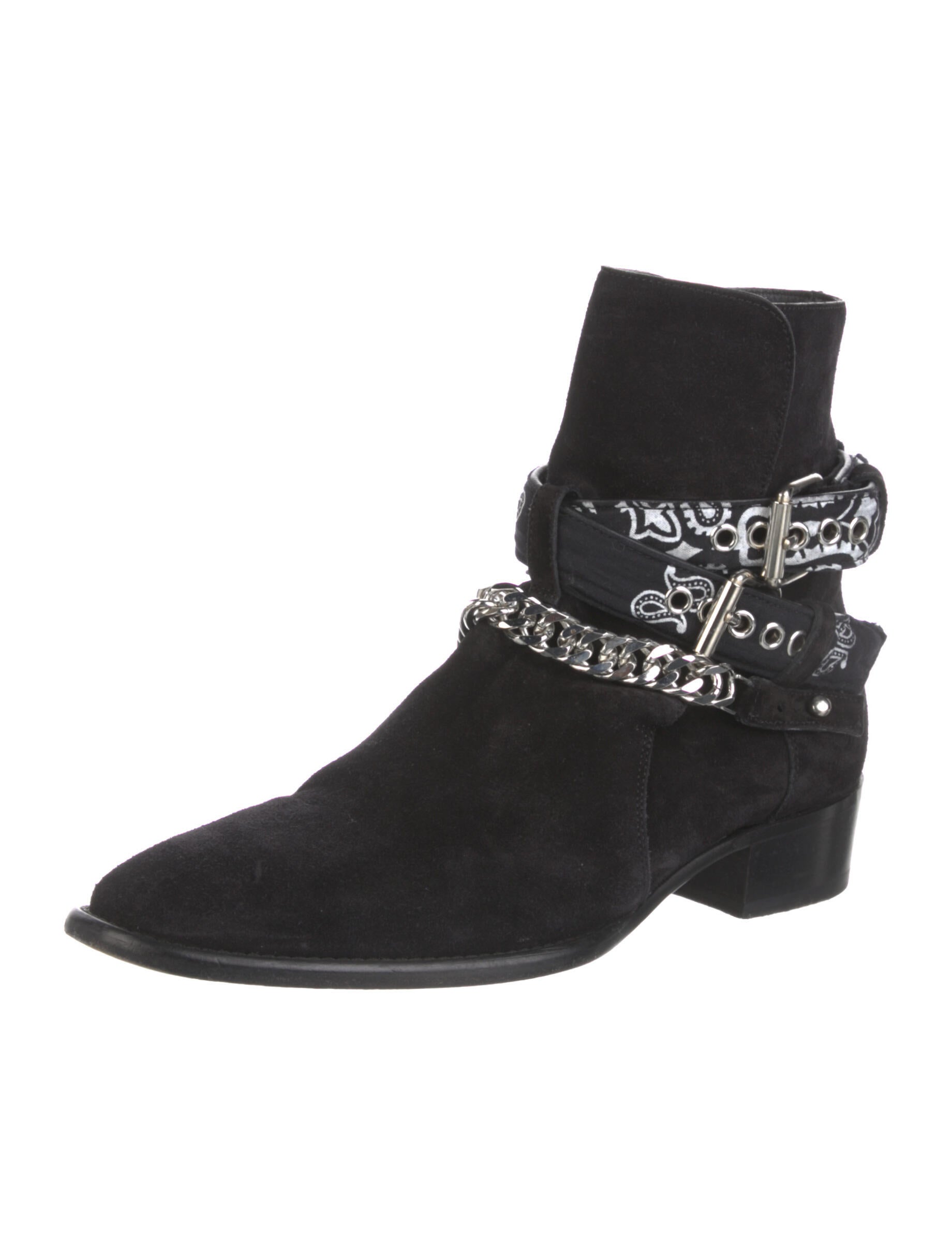 Amiri Suede Chain-Link Accents Boots - Black Boots, Shoes - AMIRI35036 ...