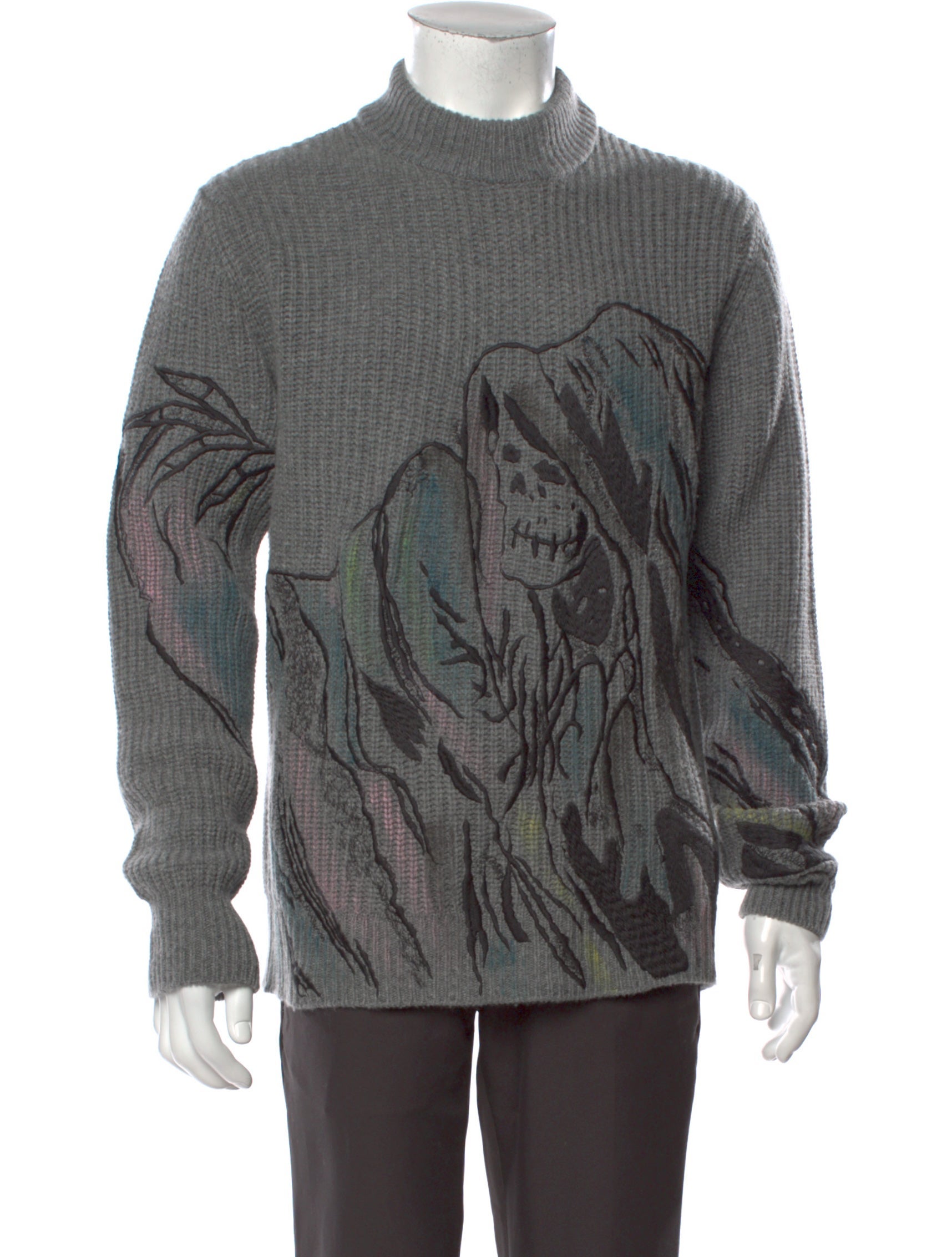 Amiri Printed Mock Neck Pullover - Grey Sweaters, Clothing - AMIRI38838 ...
