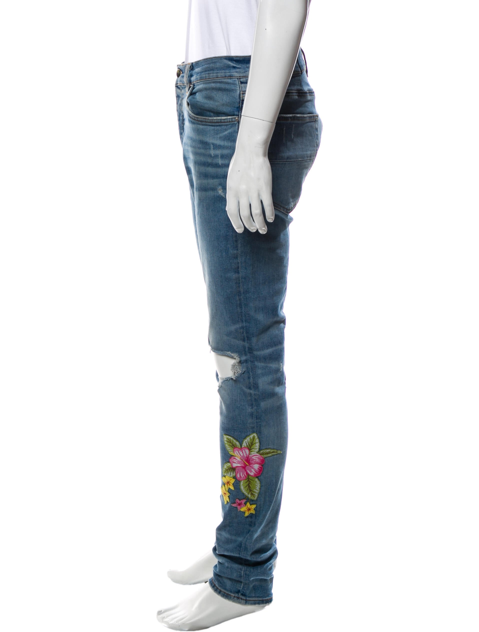 Amiri Paint Splatter Skinny Jeans - Blue, 11" Rise Jeans, Clothing ...