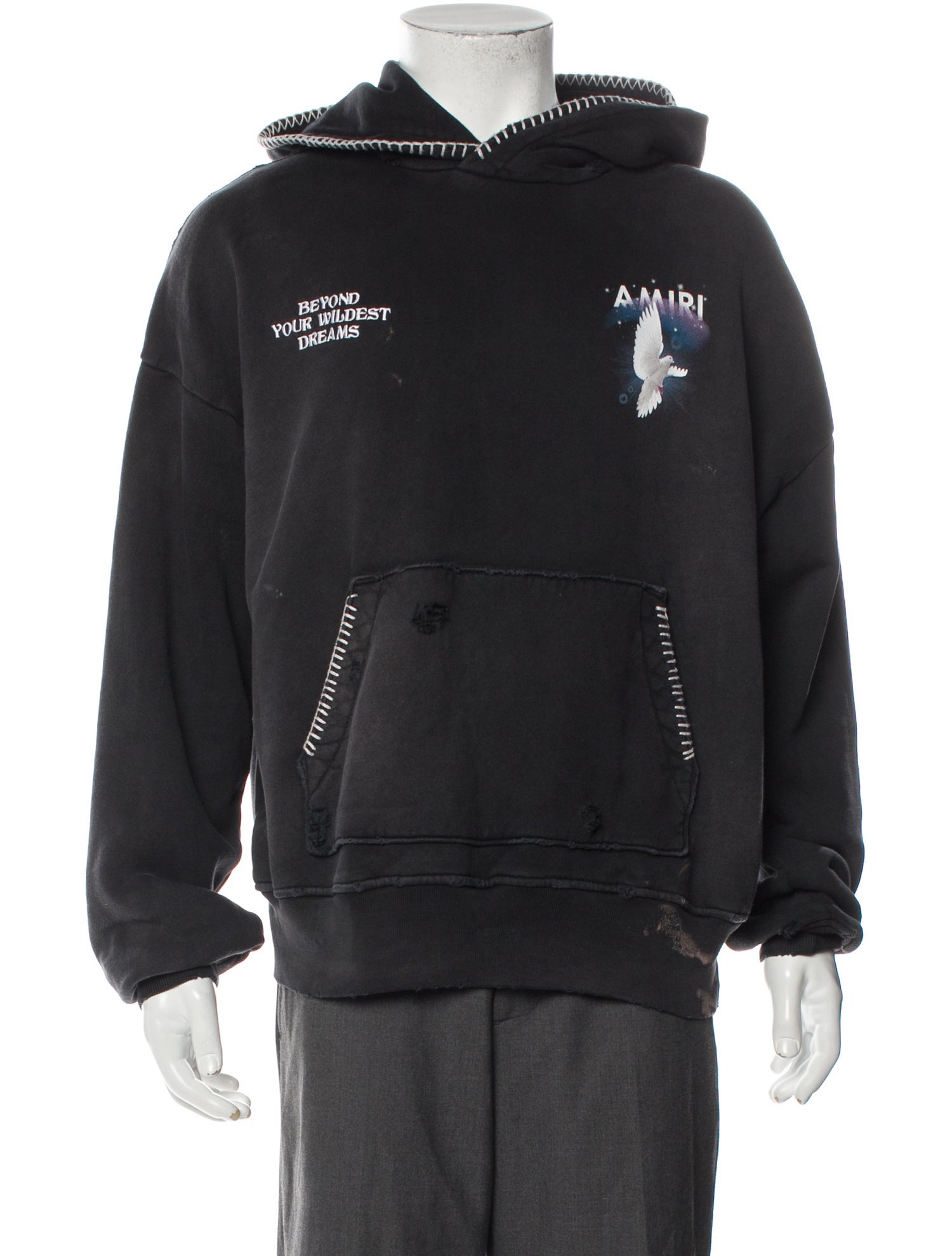 Amiri Graphic Print V-Neck Hoodie - Black Sweatshirts & Hoodies ...