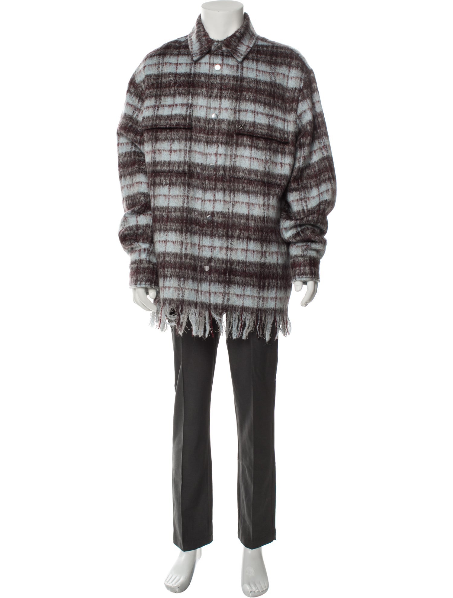 Amiri Mohair Plaid Print Utility Jacket w/ Tags - Blue Outerwear ...