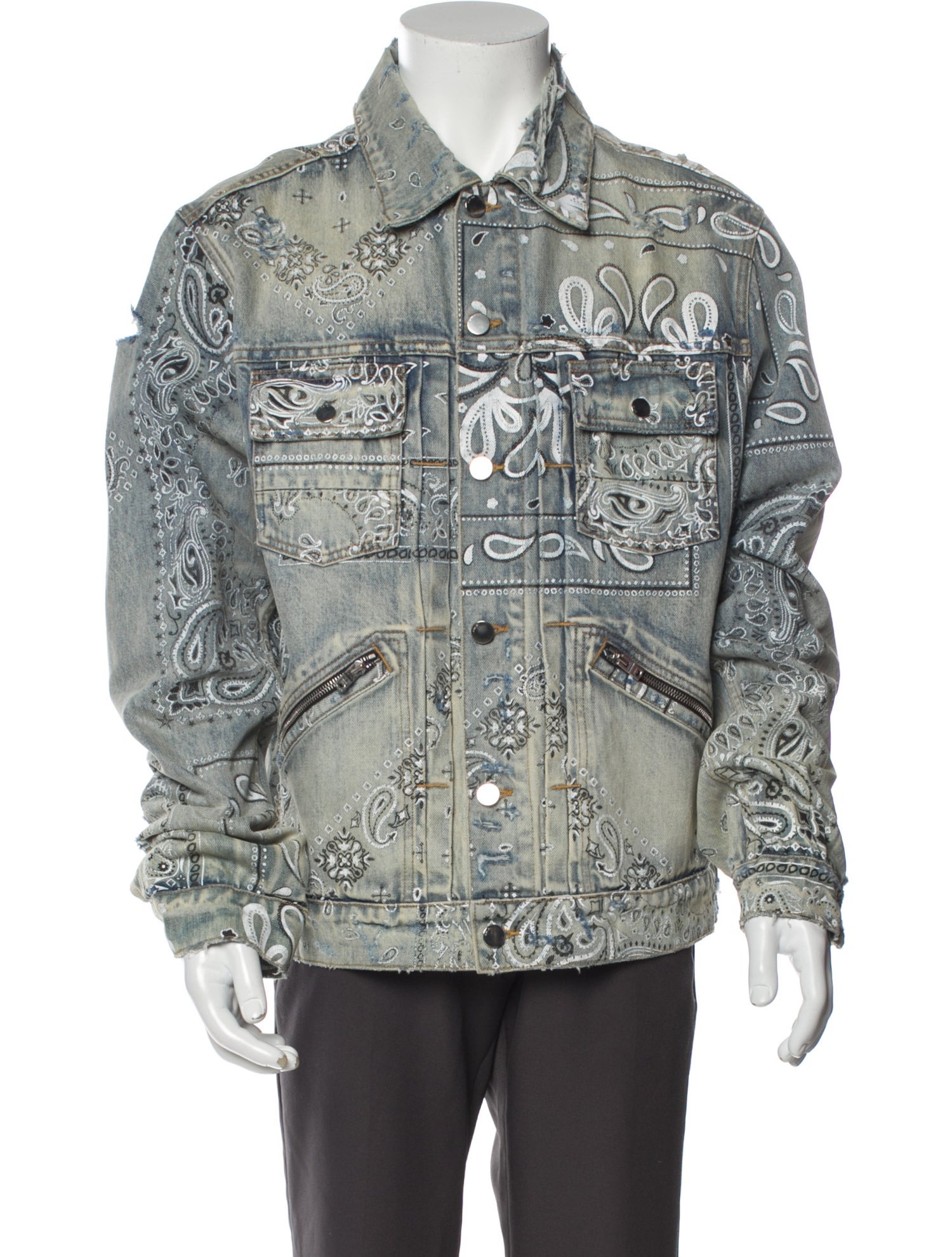 Amiri Paisley Print Denim Jacket w/ Tags - Blue Outerwear, Clothing ...