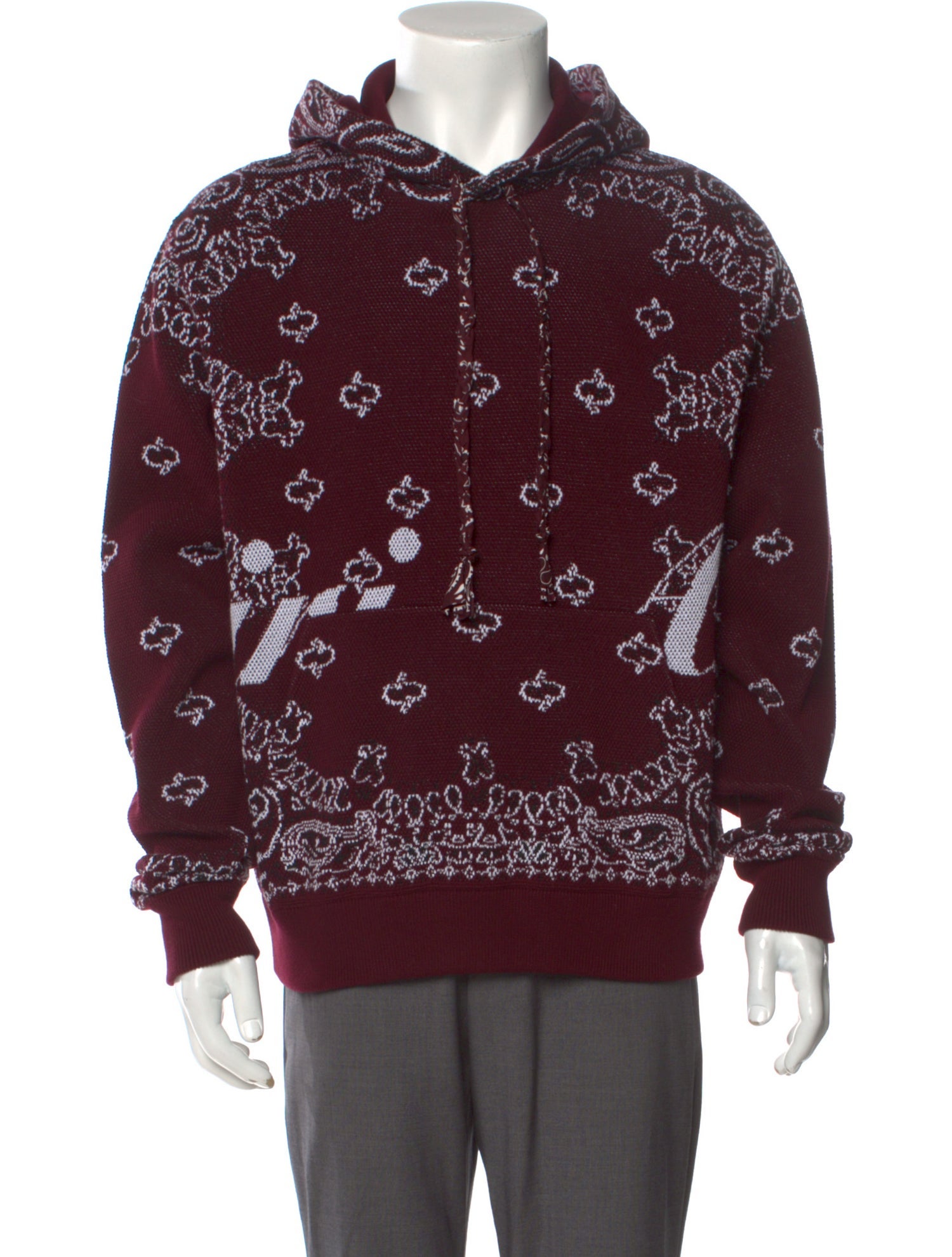 Amiri Paisley Print Crew Neck Hoodie w/ Tags - Burgundy Sweatshirts ...