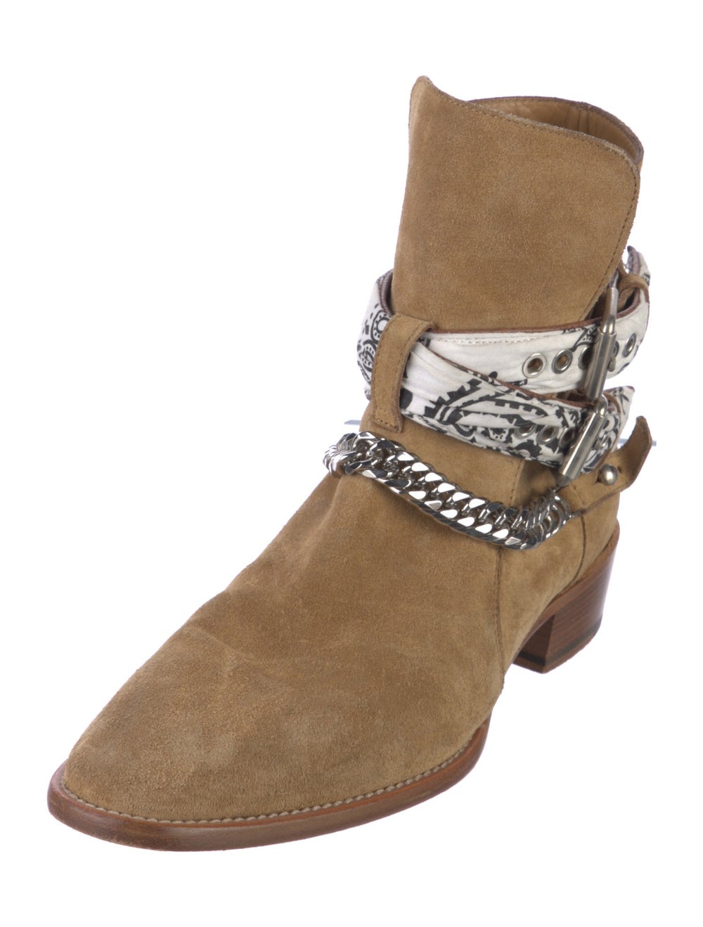 Amiri Suede Ankle Moto Boots Brown Printed Semi-Point… - Gem
