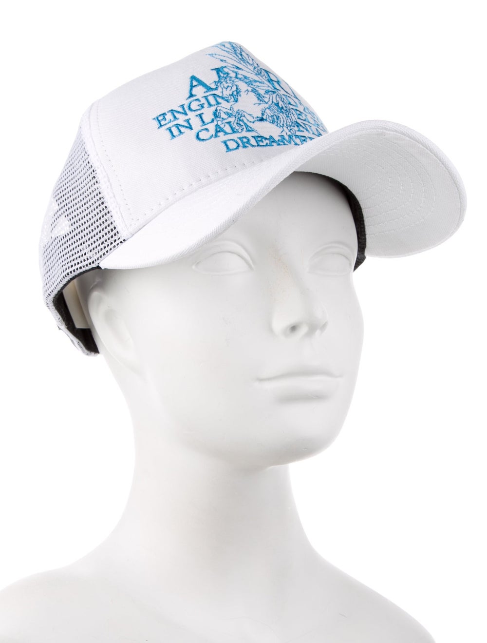 Amiri Men's white and blue Amari trucker hat with mes… - Gem