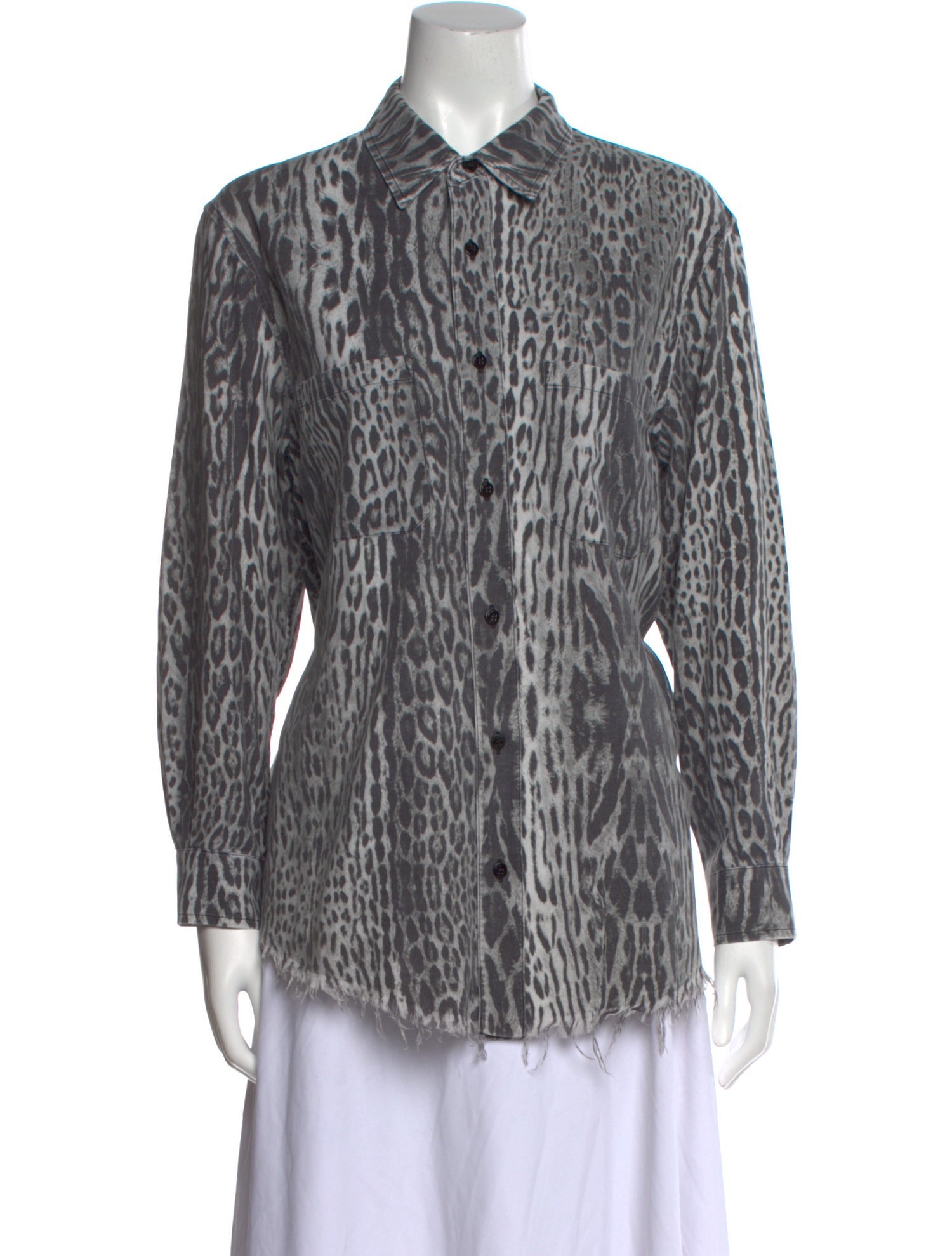 Amiri Animal Print Long Sleeve Button-Up Top - Grey Tops, Clothing ...