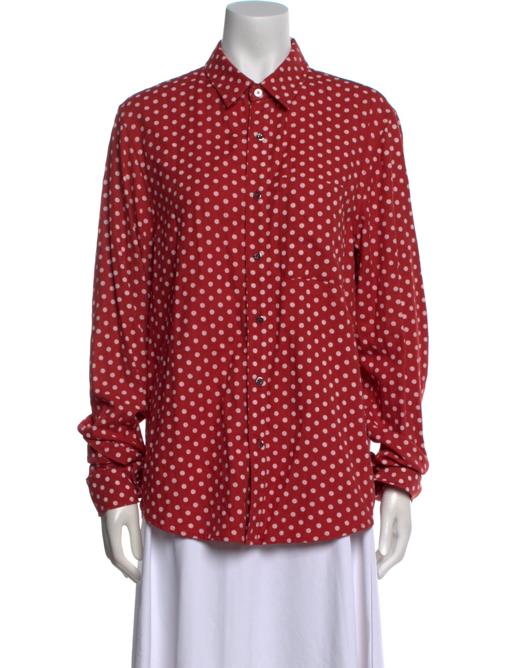 Amiri Polka Dot Print Long Sleeve Button-Up Top - Red Tops, Clothing ...