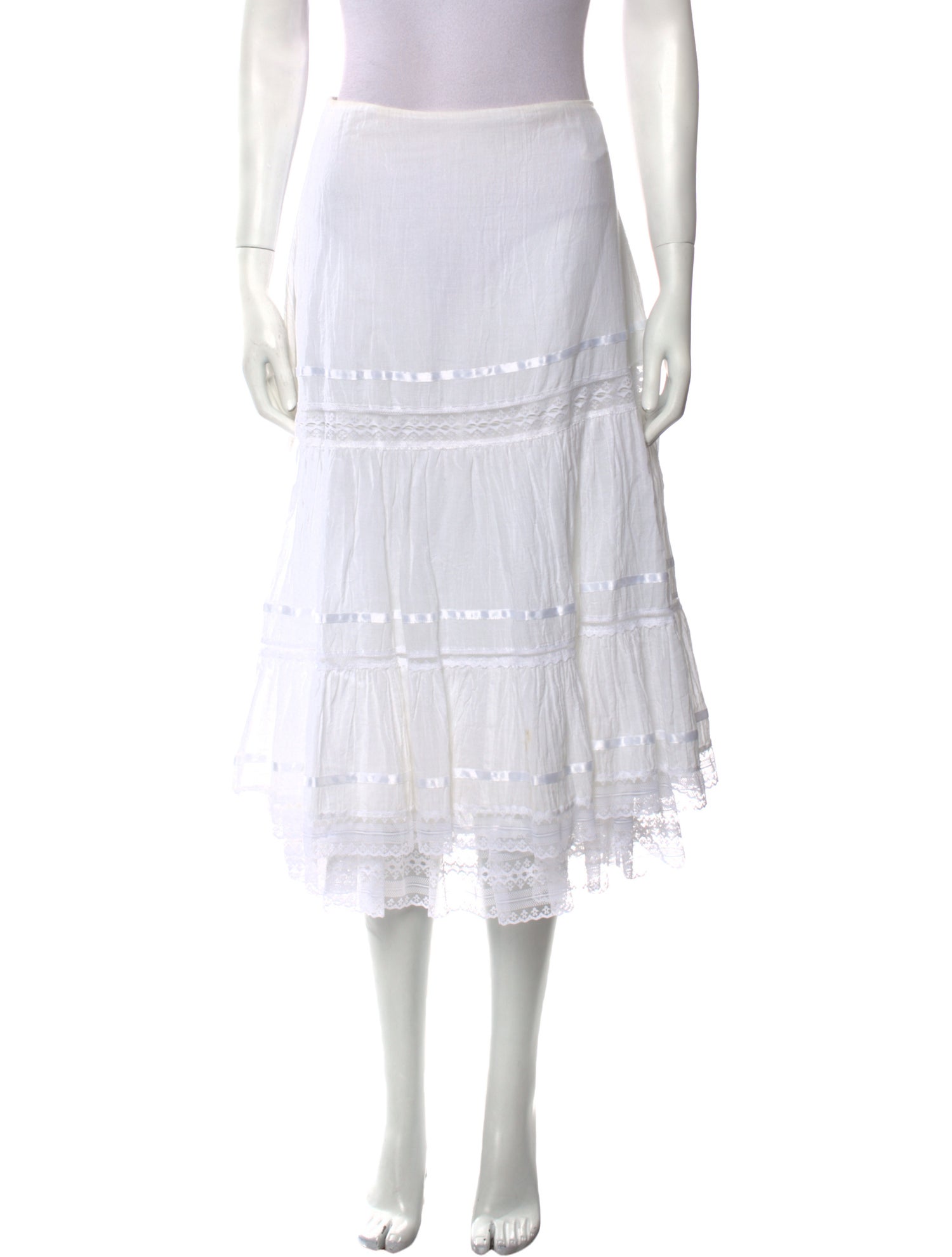 Anna Sui Lace Trim Embellishment Midi Length Skirt - White Skirts ...