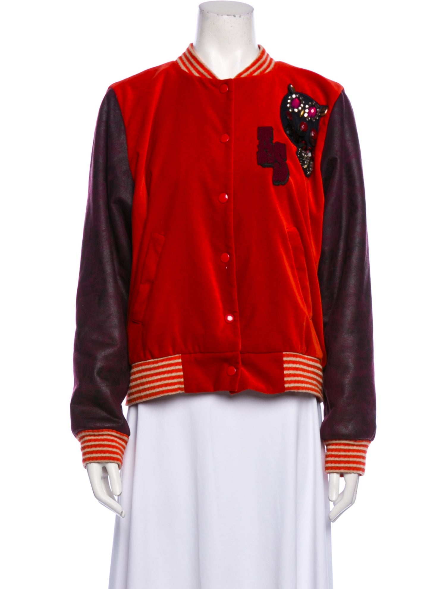 Anna Sui Colorblock Pattern Bomber Jacket - Red Jackets, Clothing ...