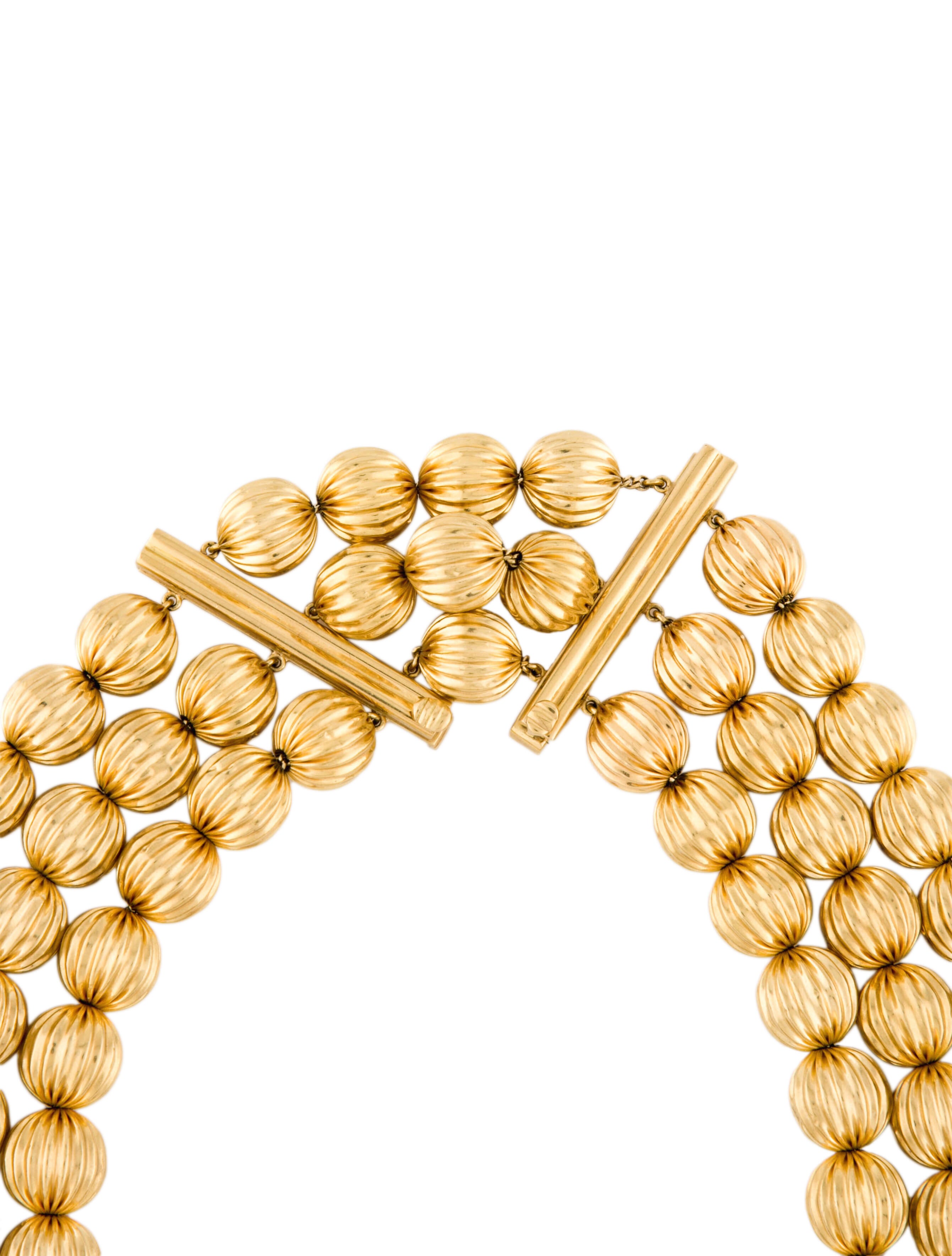 Andrew Clunn 18K Hollow Fluted Bead Multistrand Necklace - Bead Strand ...