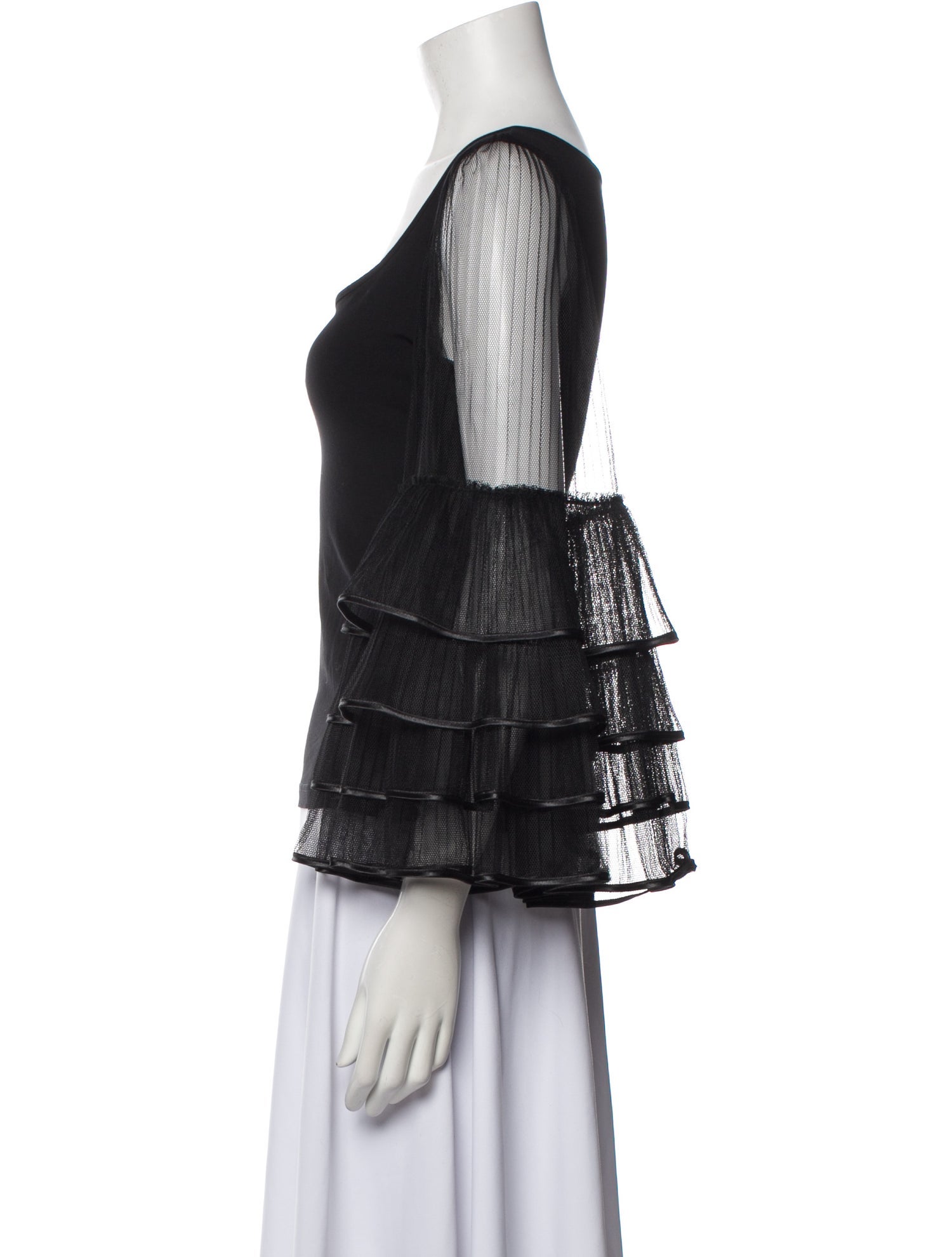 Anne Fontaine Square Neckline Three-Quarter Sleeve Blouse - Black Tops ...