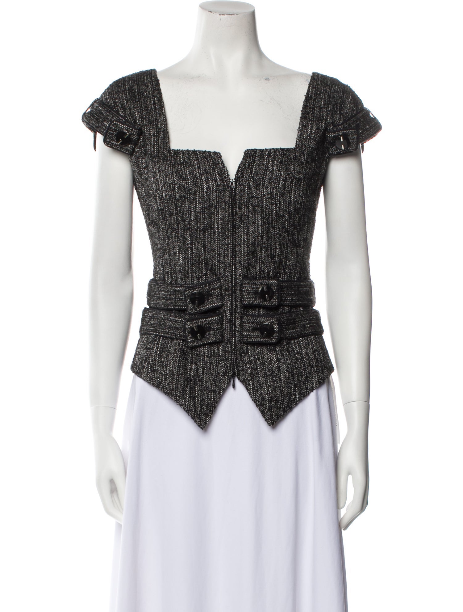 Anne Fontaine Tweed Pattern Square Neckline Blouse w/ Tags - Black Tops ...