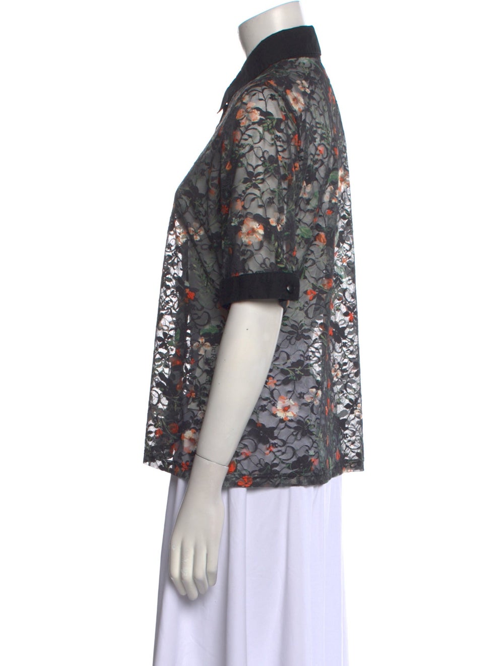 Anne Fontaine Button-Up Top Black Floral Print Lace T… - Gem