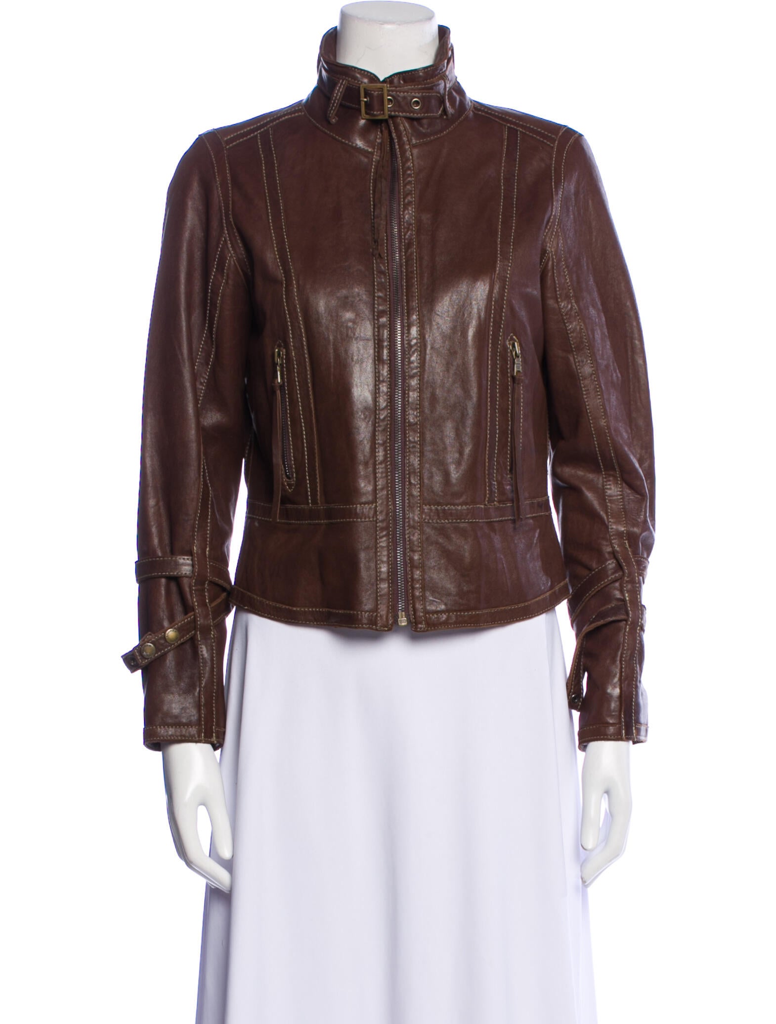 Andrew Marc Leather Biker Jacket - Brown Jackets, Clothing - ANM23124 ...